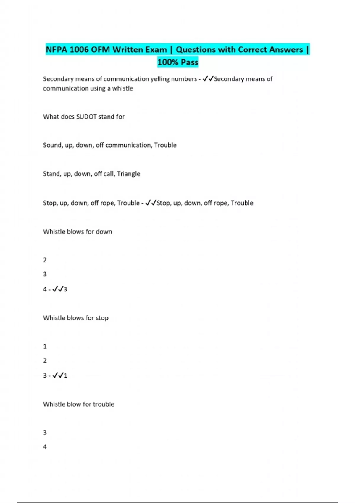 NFPA 1006 OFM Written Exam | Questions with Correct Answers | 100% Pass ...