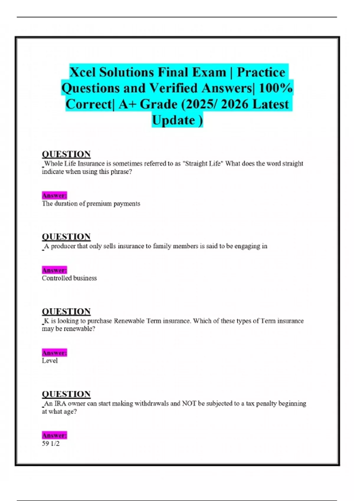 Xcel Solutions Final Exam | Practice Questions and Verified Answers ...