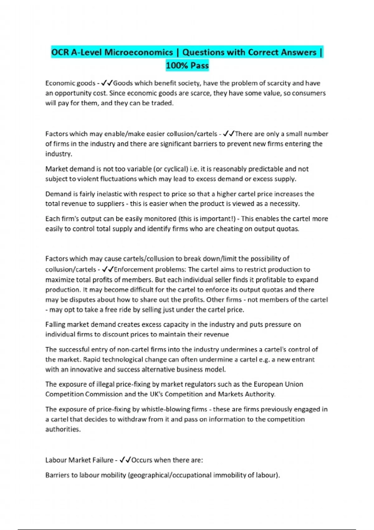 OCR A-Level Microeconomics | Questions with Correct Answers | 100% Pass ...