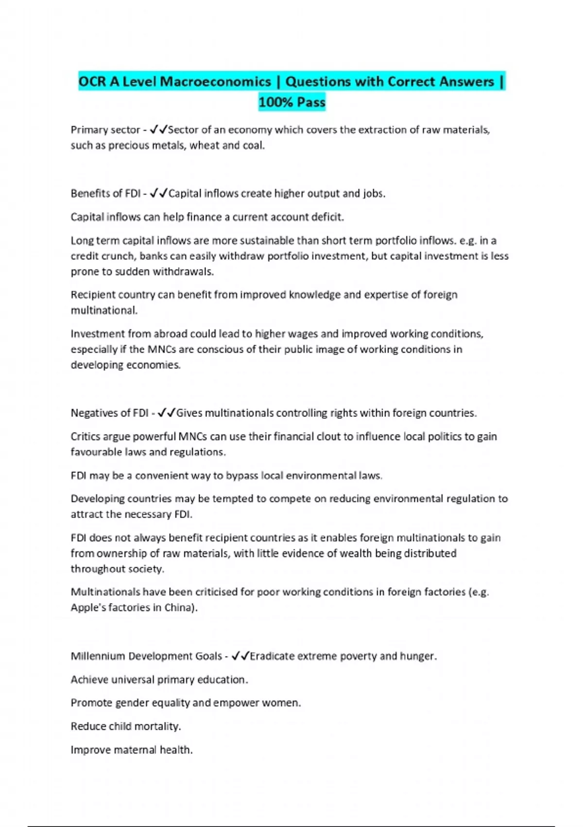 OCR A Level Macroeconomics | Questions with Correct Answers | 100% Pass ...