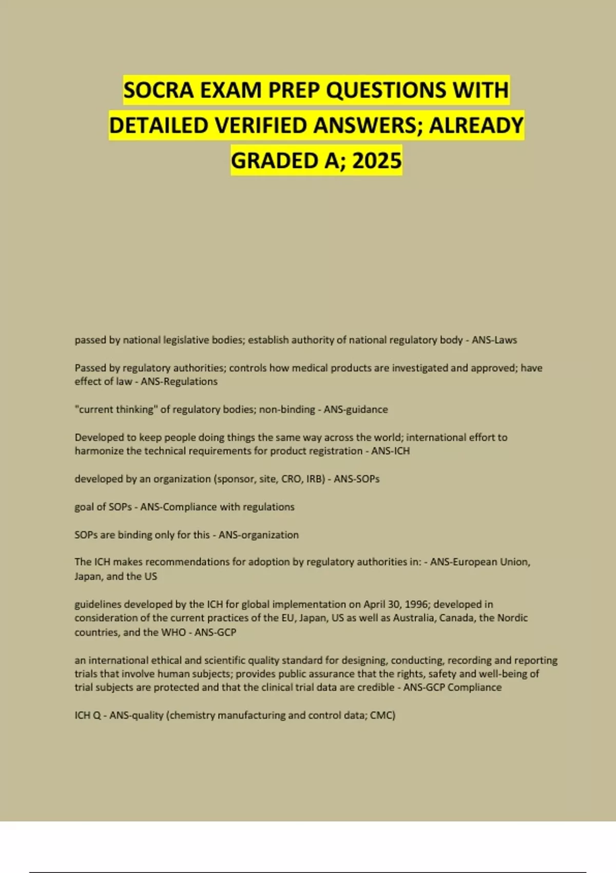 SOCRA EXAM PREP QUESTIONS WITH DETAILED VERIFIED ANSWERS; ALREADY GRADED A; 2025 - SOCRA - Stuvia US