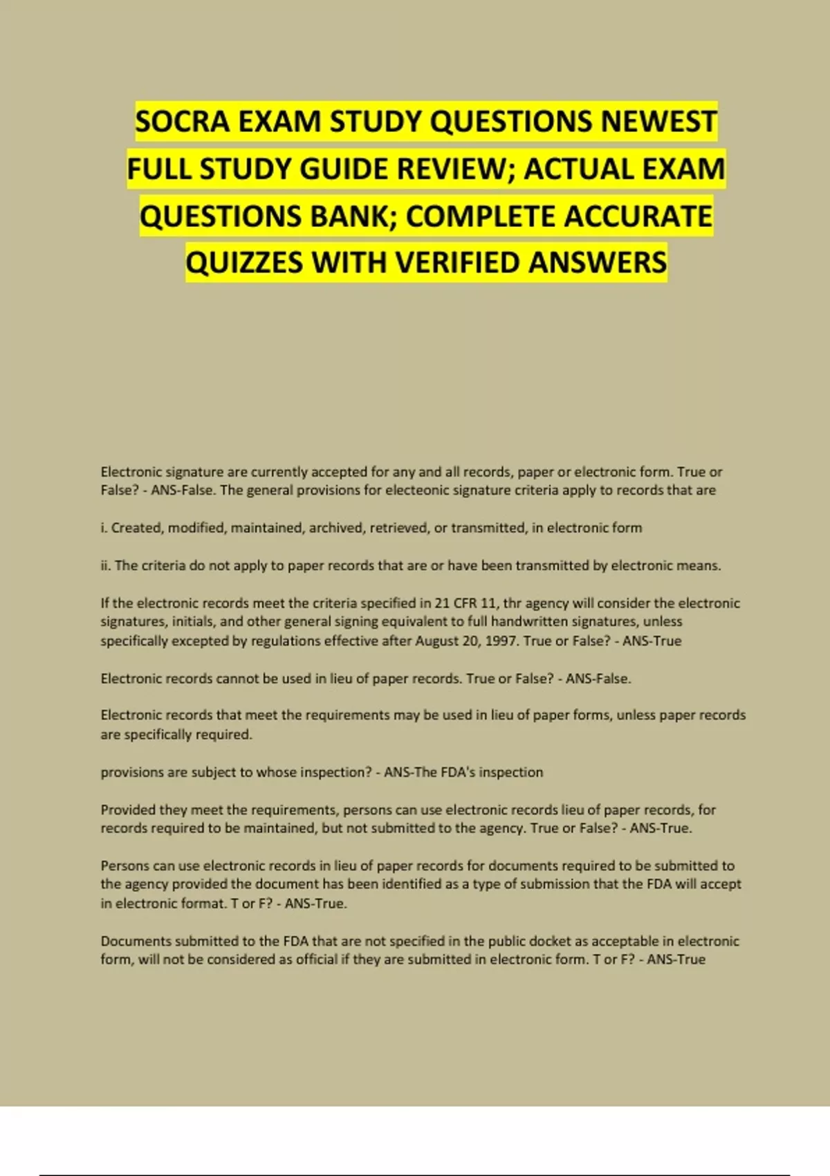 SOCRA EXAM STUDY QUESTIONS NEWEST FULL STUDY GUIDE REVIEW; ACTUAL EXAM ...