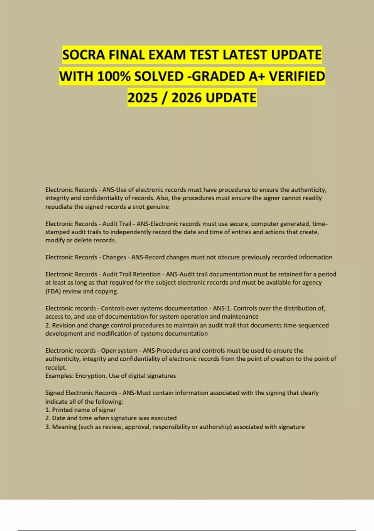 SOCRA FINAL EXAM TEST LATEST UPDATE WITH 100- SOLVED -GRADED A+ ...
