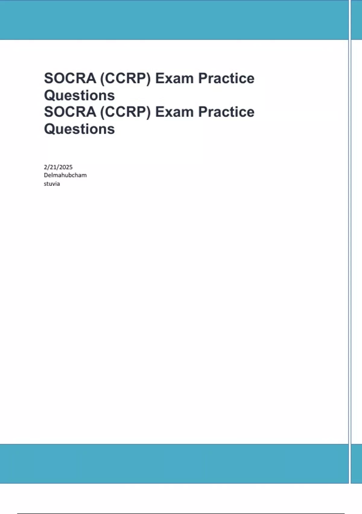 SOCRA (CCRP) Exam Practice Questions with correct answers; graded A+ ...