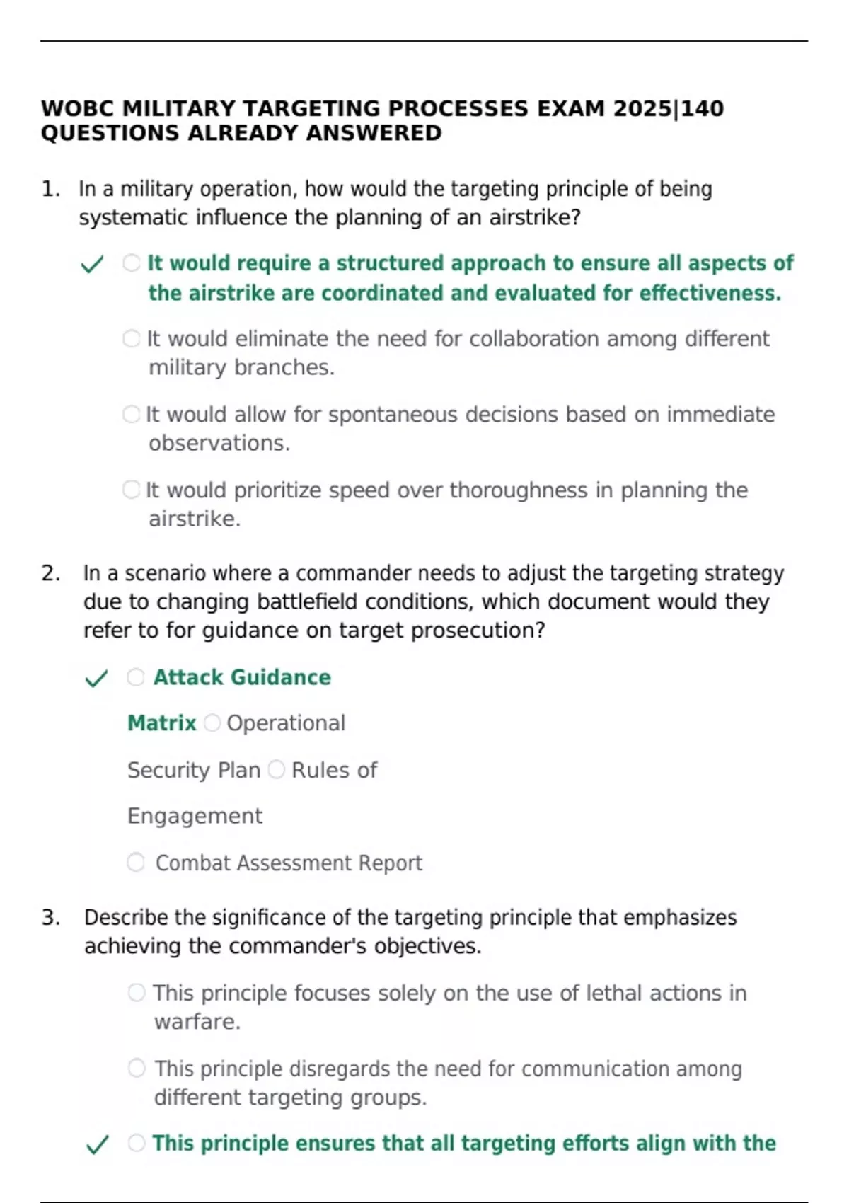 WOBC MILITARY TARGETING PROCESSES EXAM 2025|140 QUESTIONS ALREADY ...