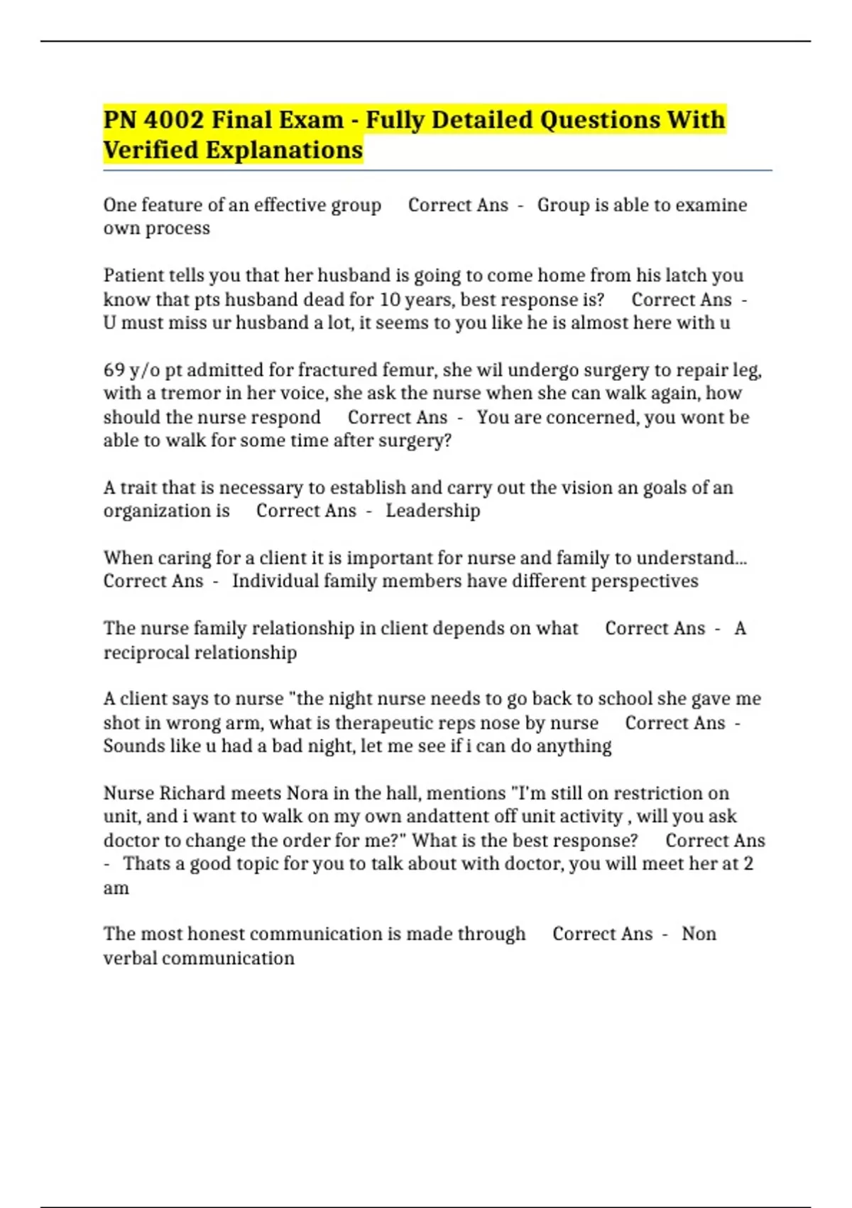 PN 4002 Final Exam - Fully Detailed Questions With Verified ...