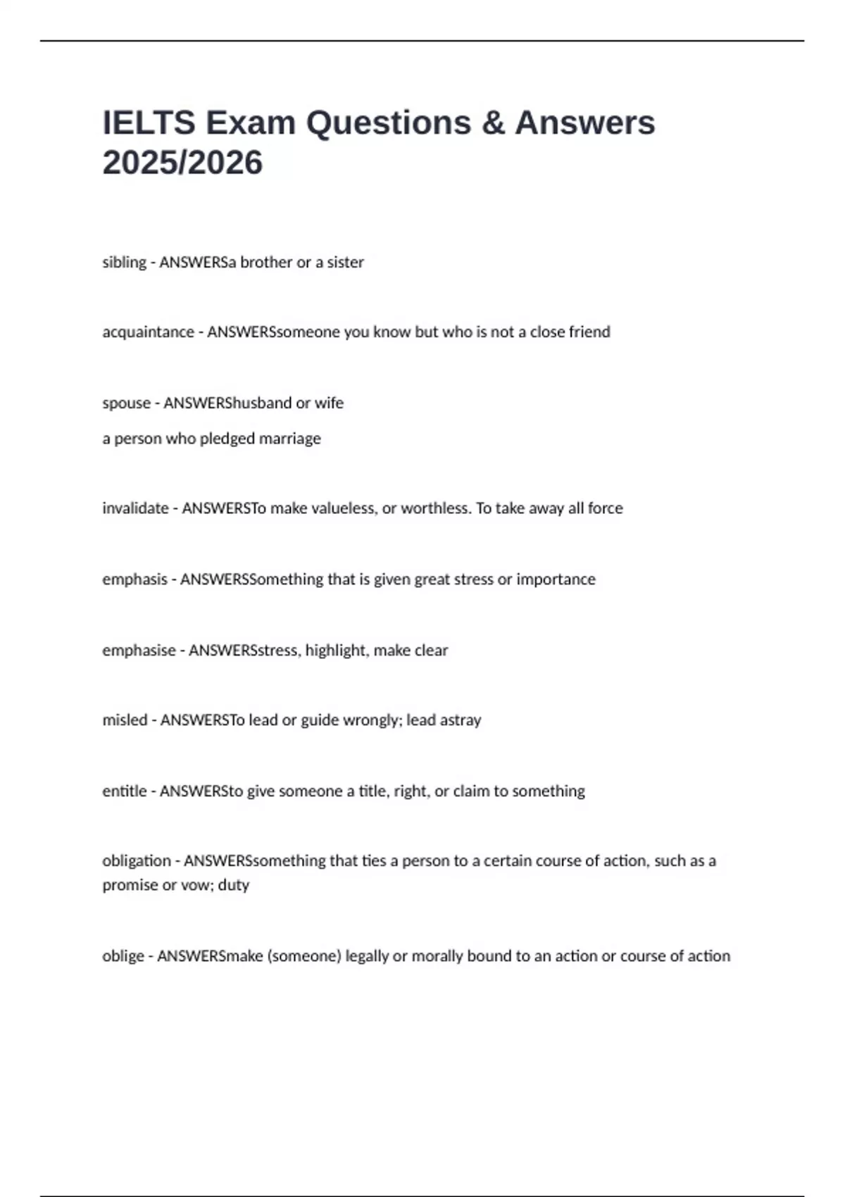 IELTS Exam Questions & Answers 2025/2026 - IELTS - Stuvia US