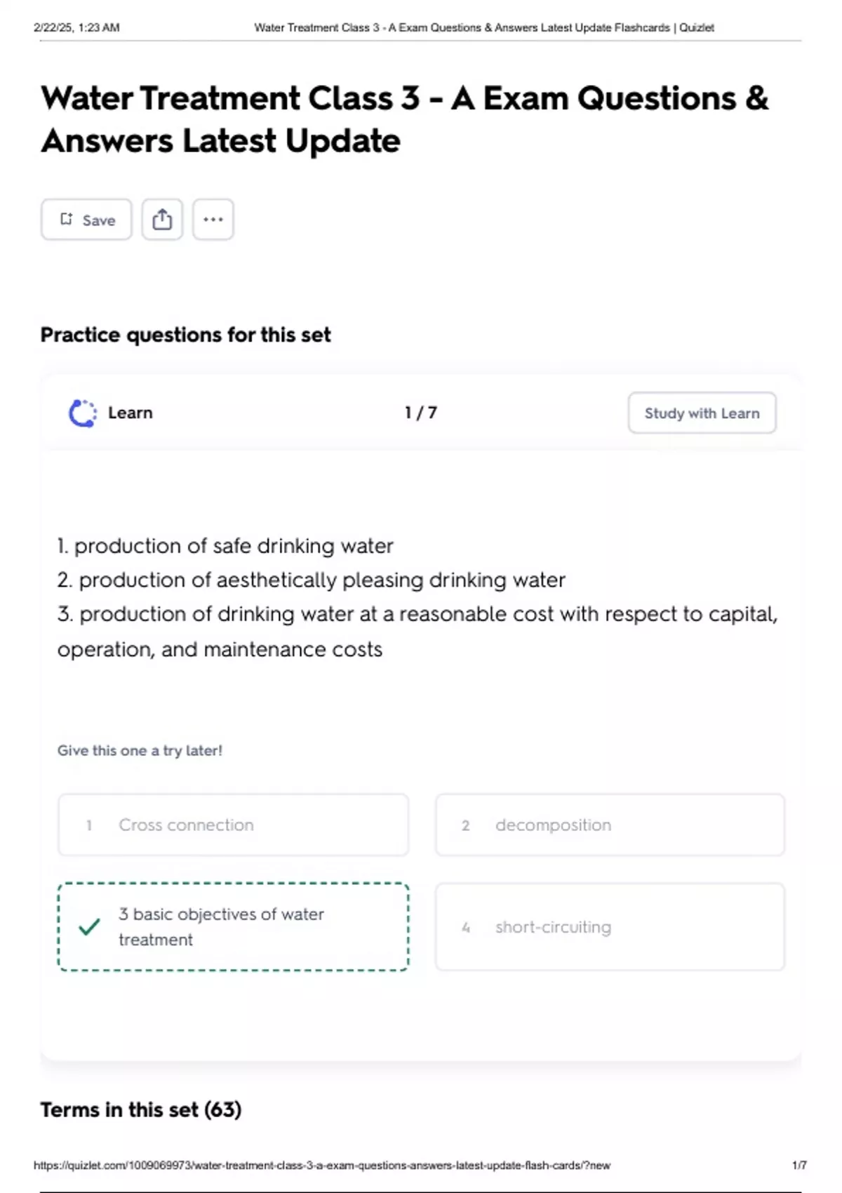Water Treatment Class 3 - A Exam Questions & Answers Latest Update ...