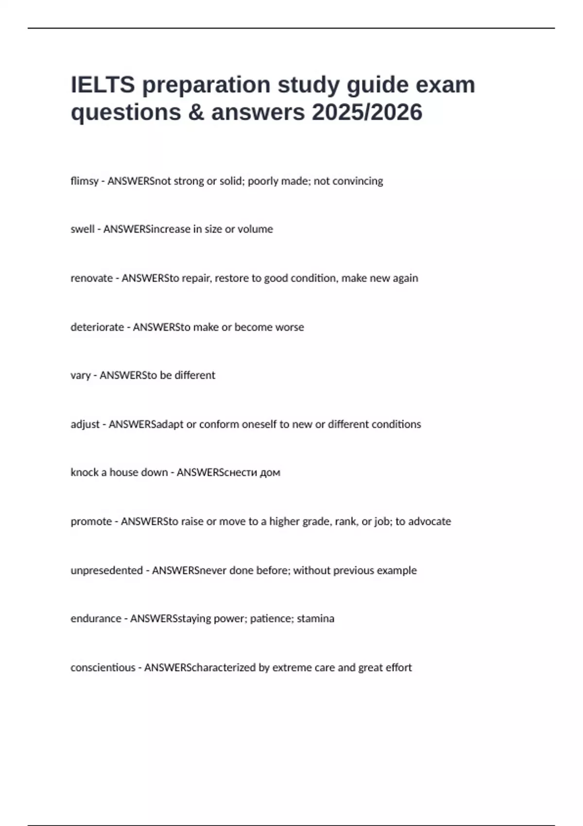 IELTS preparation study guide exam questions & answers 2025/2026 ...