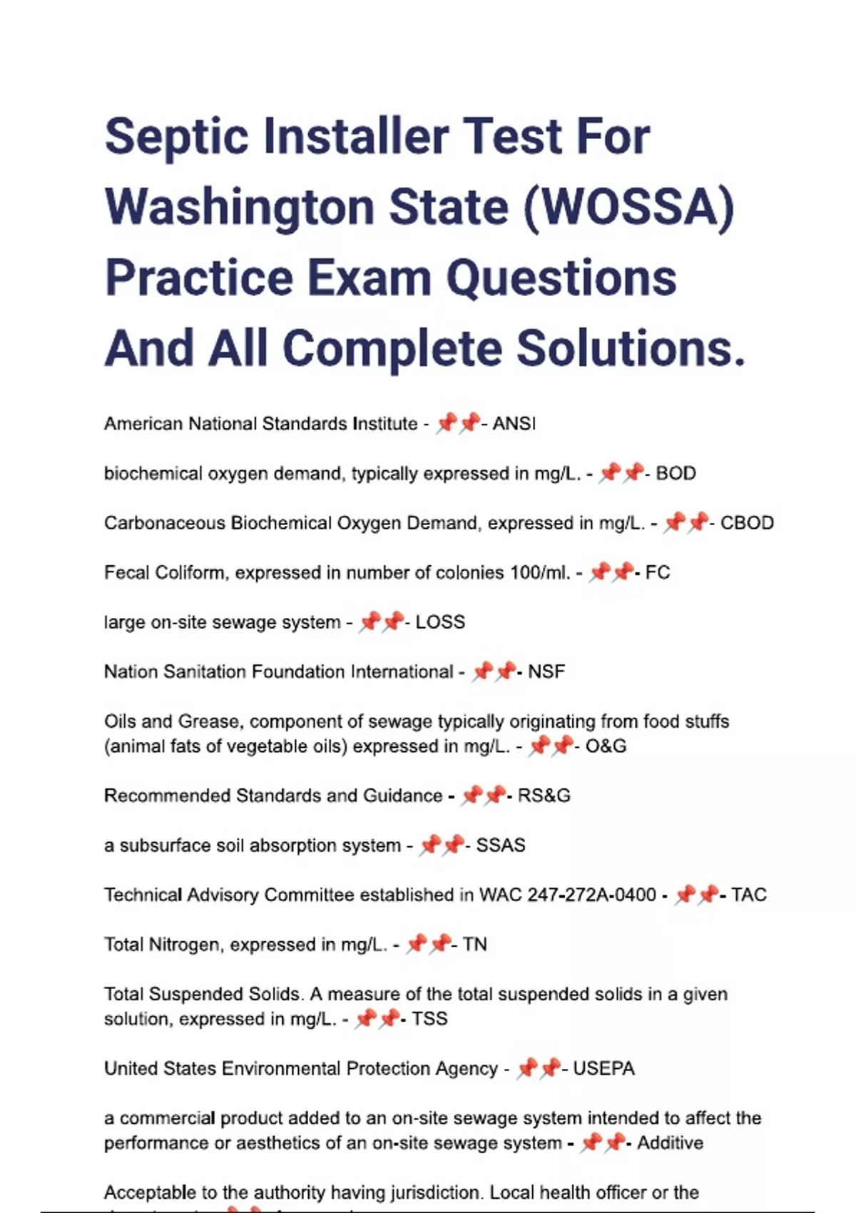 Septic Installer Test For Washington State (WOSSA) Practice Exam ...