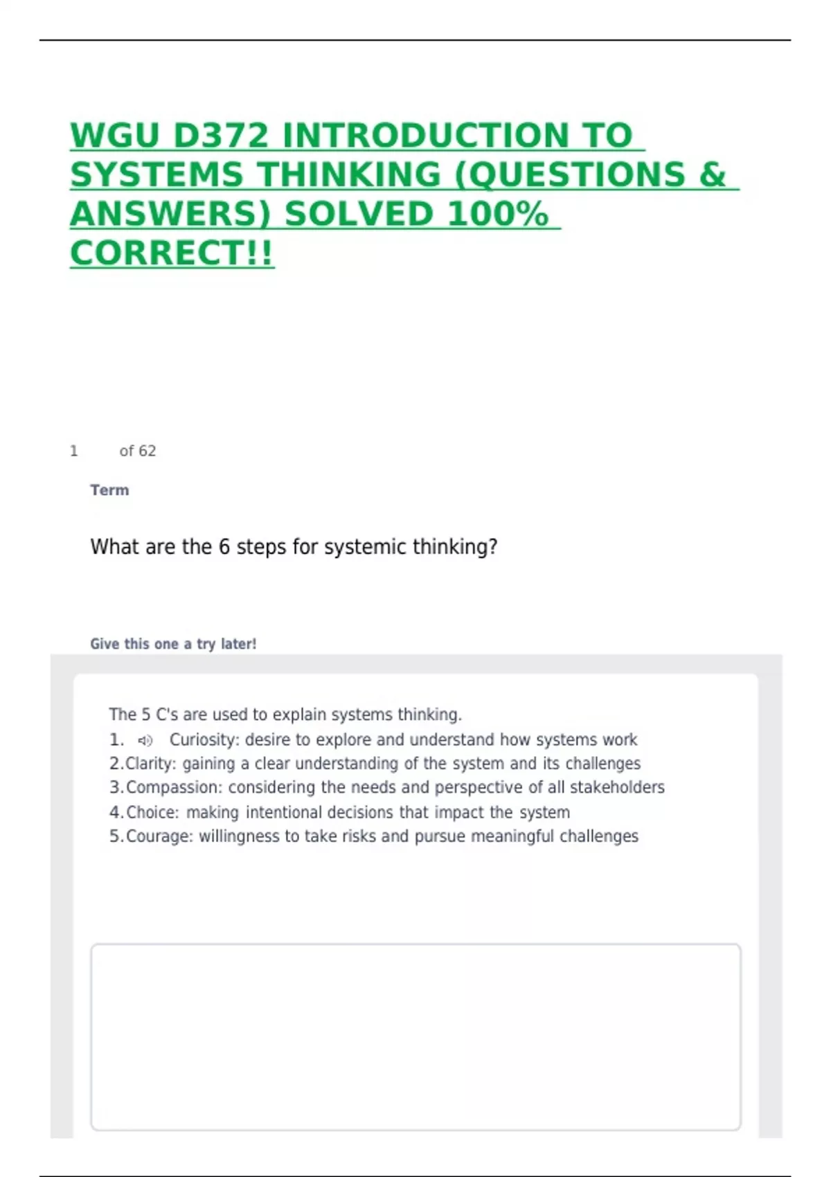 WGU D372 INTRODUCTION TO SYSTEMS THINKING (QUESTIONS & ANSWERS) SOLVED ...