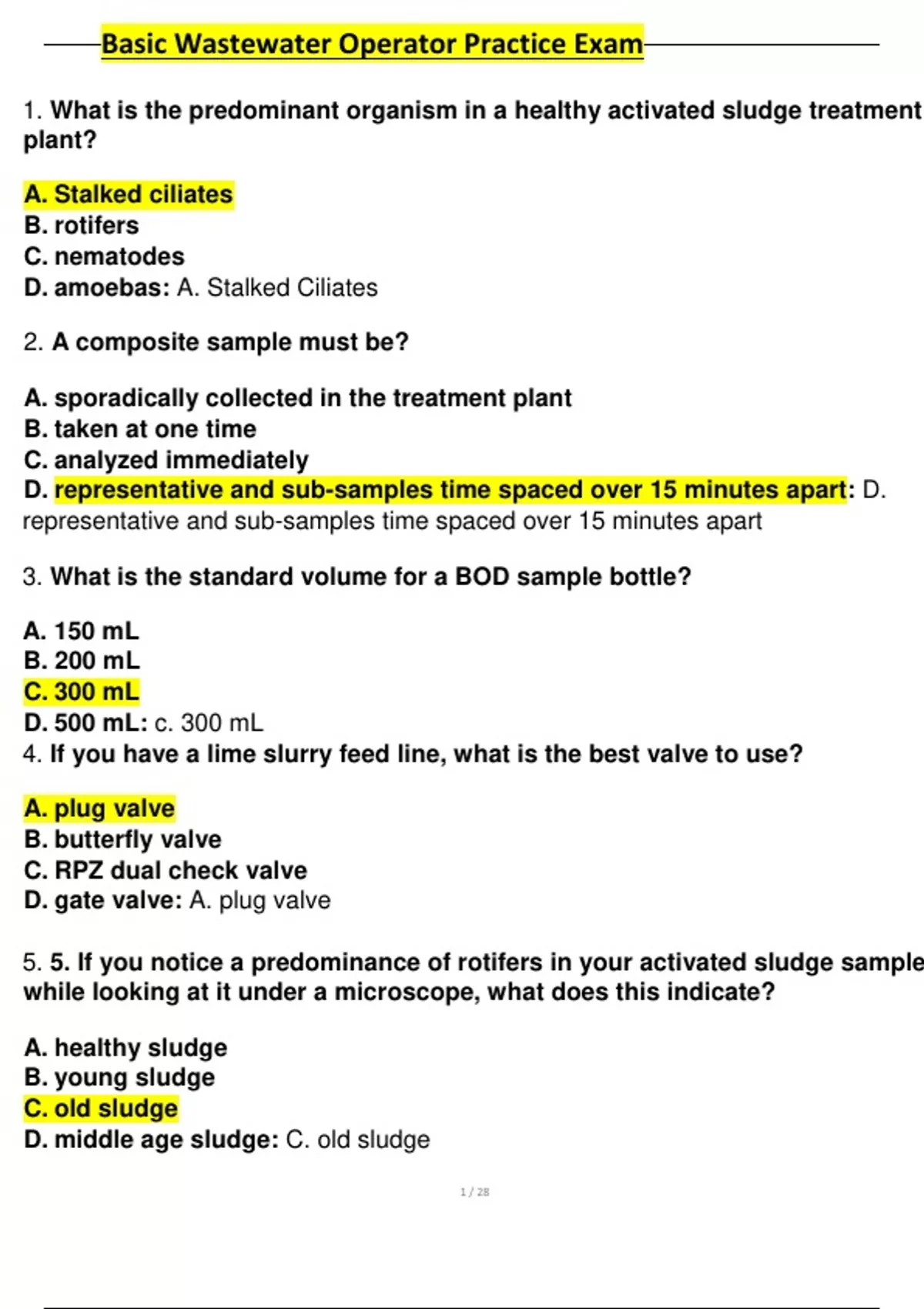 Basic Wastewater Operator Practice exam verified questions and answers ...