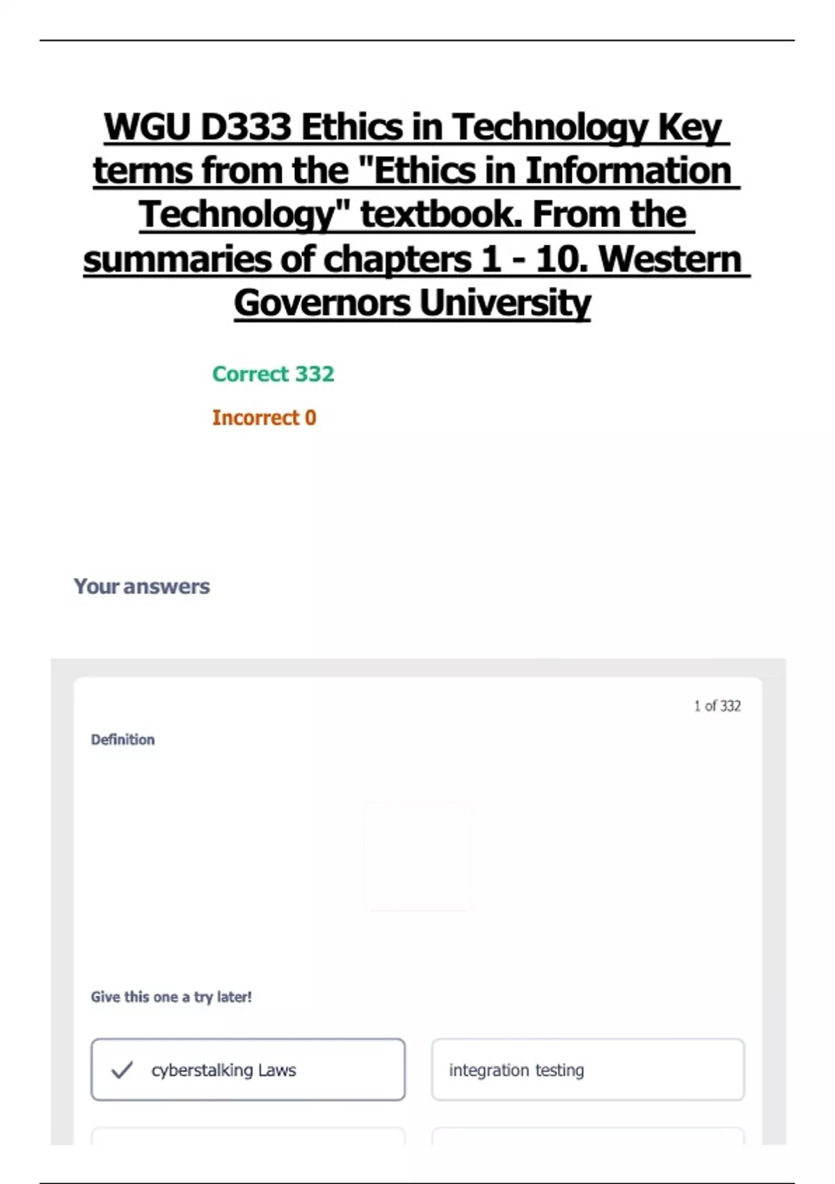 WGU D333 Ethics in Technology Key terms from the "Ethics in Information ...