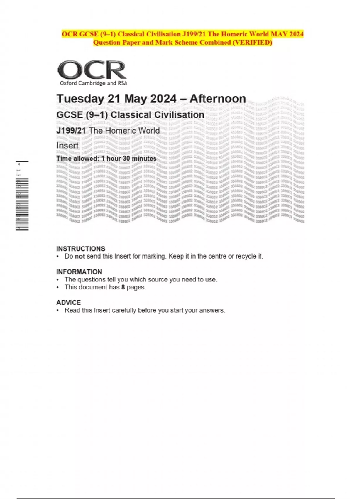 2024 OCR GCSE (9–1) Classical Civilisation J199/21 The Homeric World ...