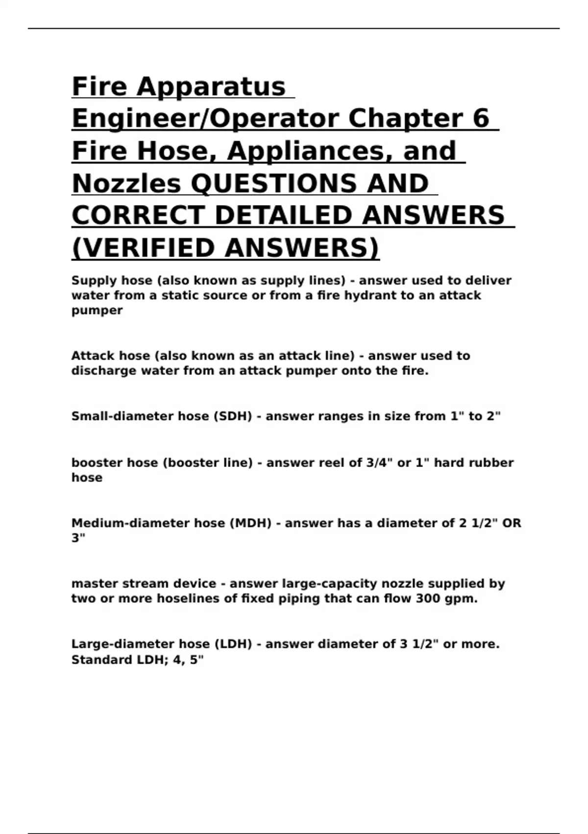Fire Apparatus Engineer Operator Chapter 6 Fire Hose, Appliances, and ...