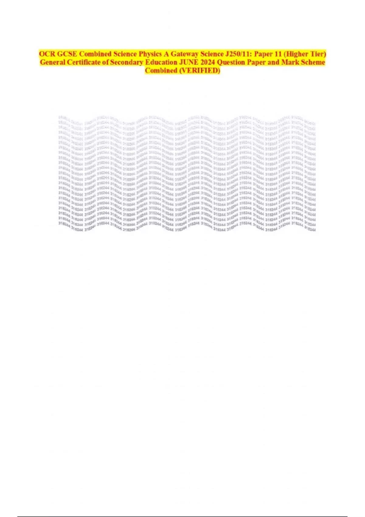 2024 Ocr Gcse Combined Science Physics A Gateway Science J250 11 Paper 11 Higher Tier General