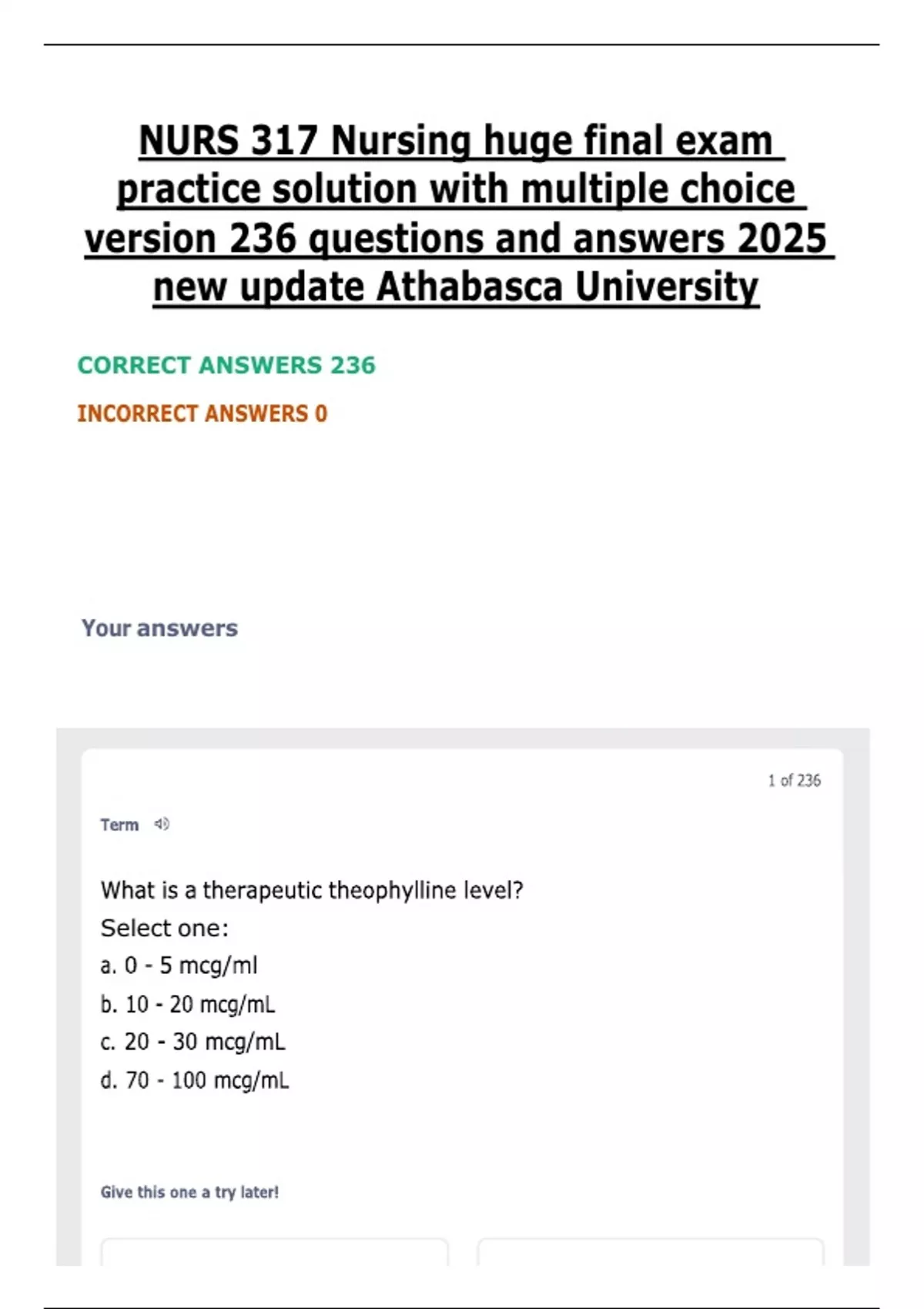 NURS 317 Nursing huge final exam practice solution with multiple choice ...