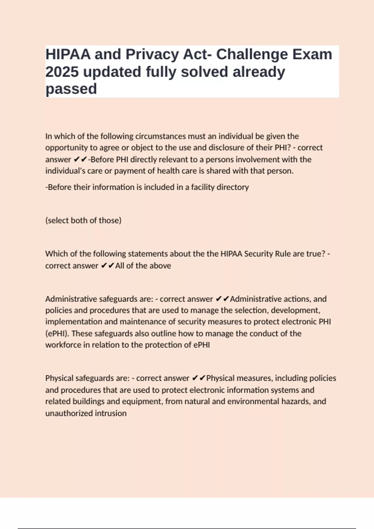 HIPAA and Privacy Act- Challenge Exam 2025 updated fully solved already passed - HIPAA and ...