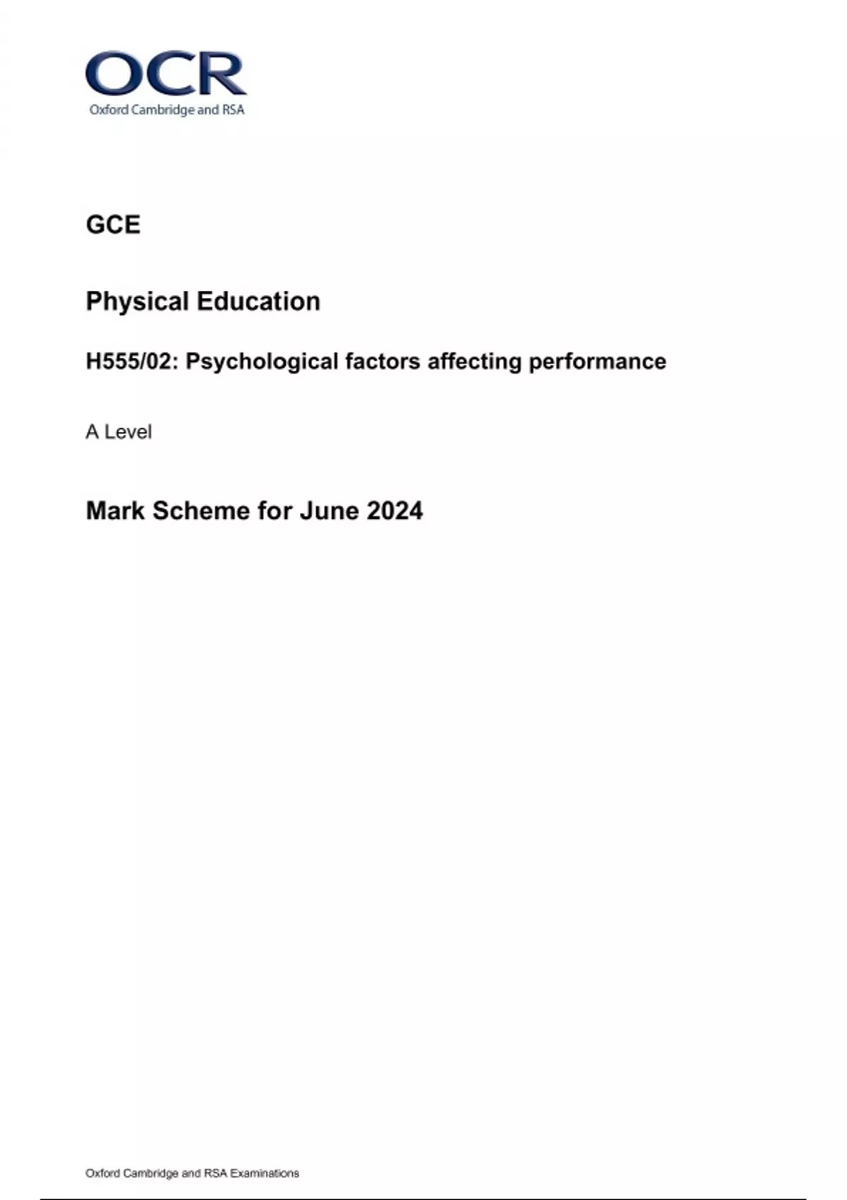 OCR A Level Physical Education H555/02 JUNE 2024 MARK SCHEME ...