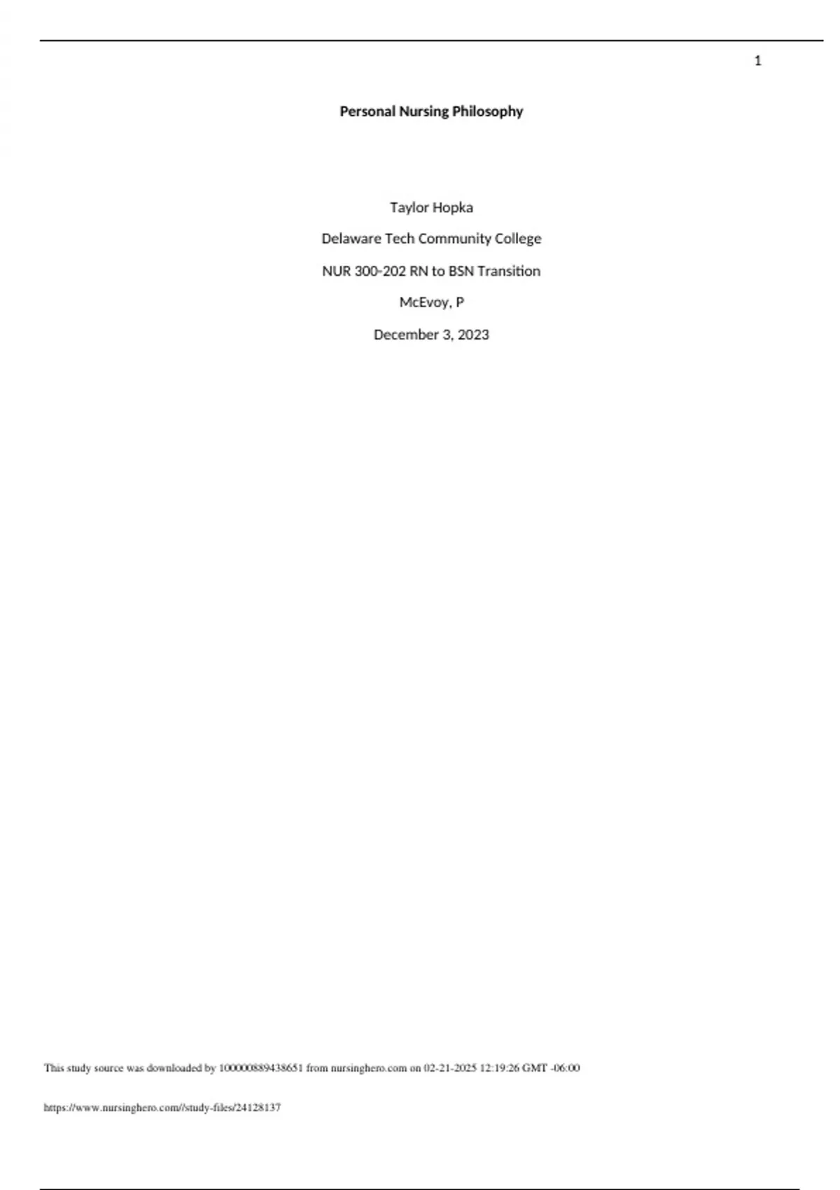 nursing philosophy. verified notes - Nursing - Stuvia US