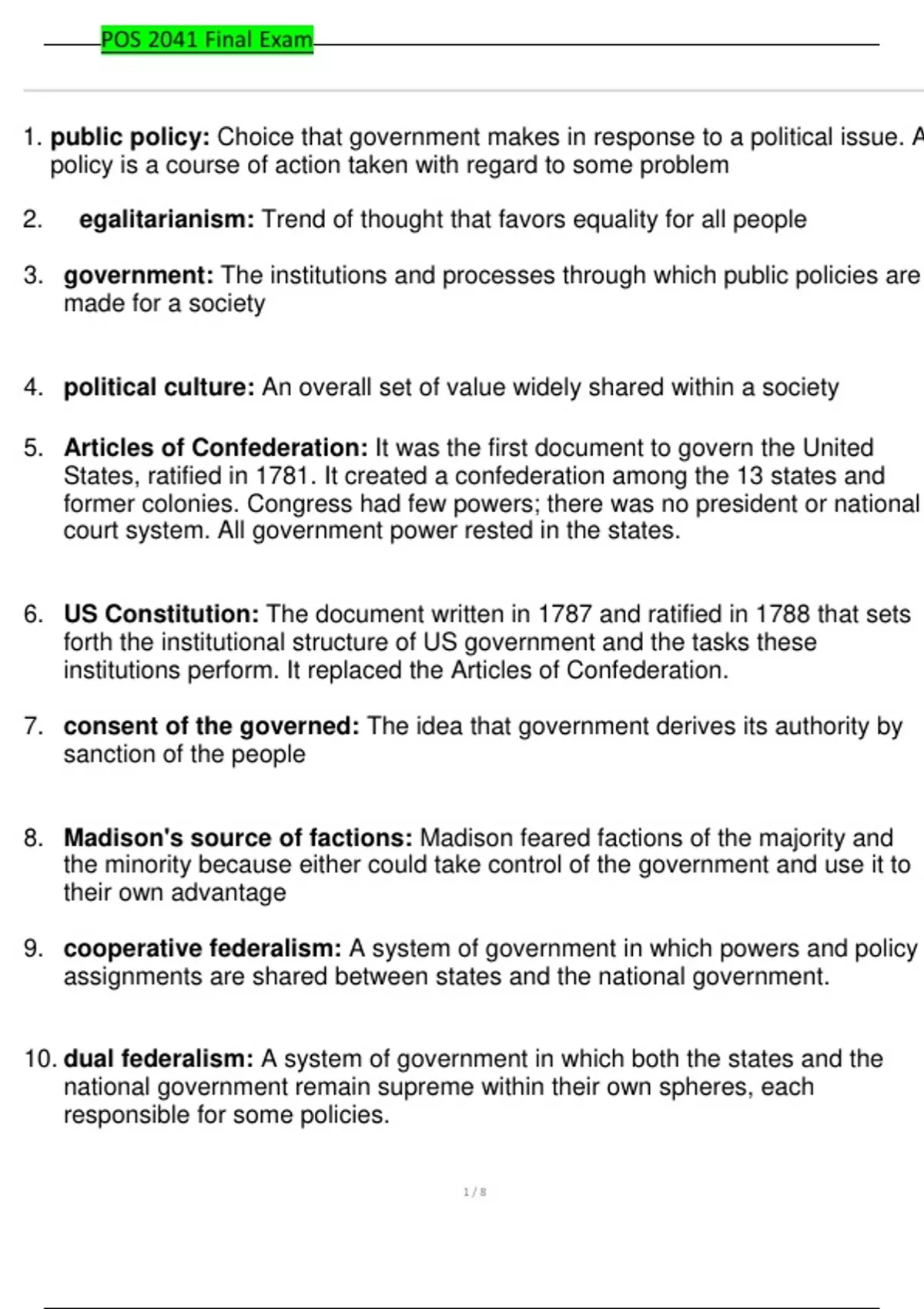 Pos 2041- final exam questions and answers fully solved 100% - POS 2041 ...