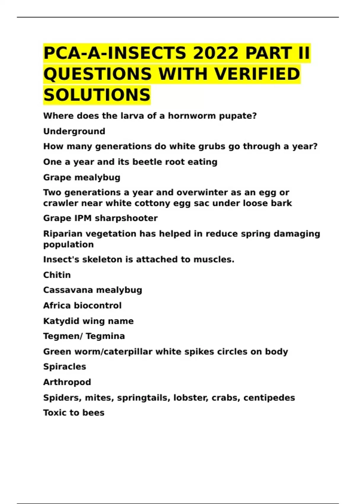 PCA-A-INSECTS 2022 PART II QUESTIONS WITH VERIFIED SOLUTIONS - PCA Insects - Stuvia US