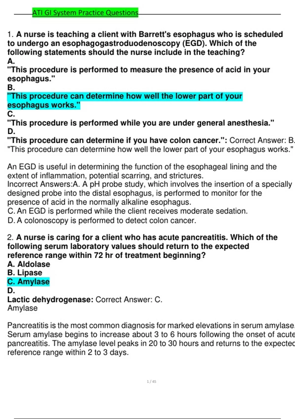 Ati gi system practice questions - NURSING - Stuvia US