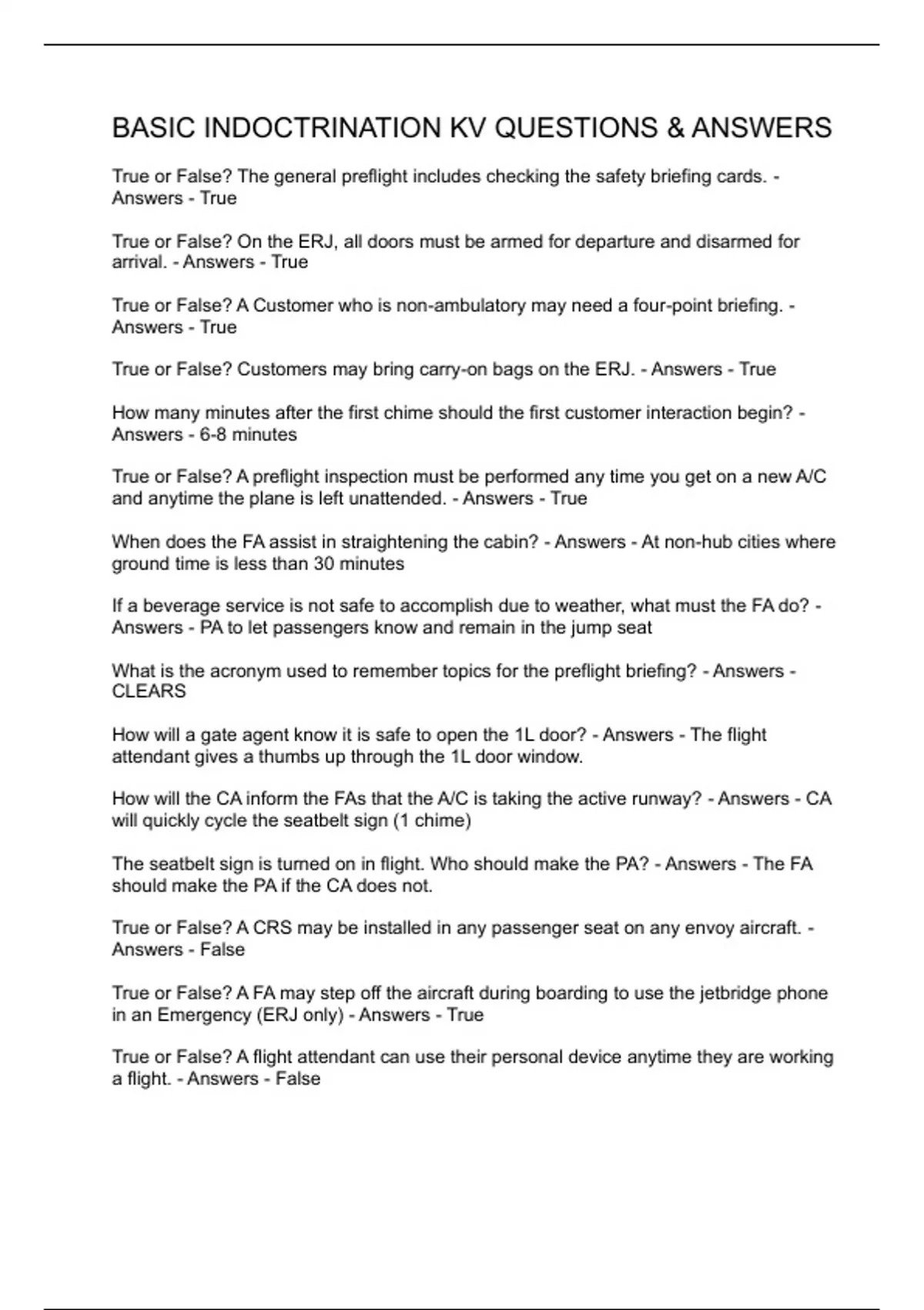 BASIC INDOCTRINATION KV QUESTIONS & ANSWERS - BASIC I-KV - Stuvia US