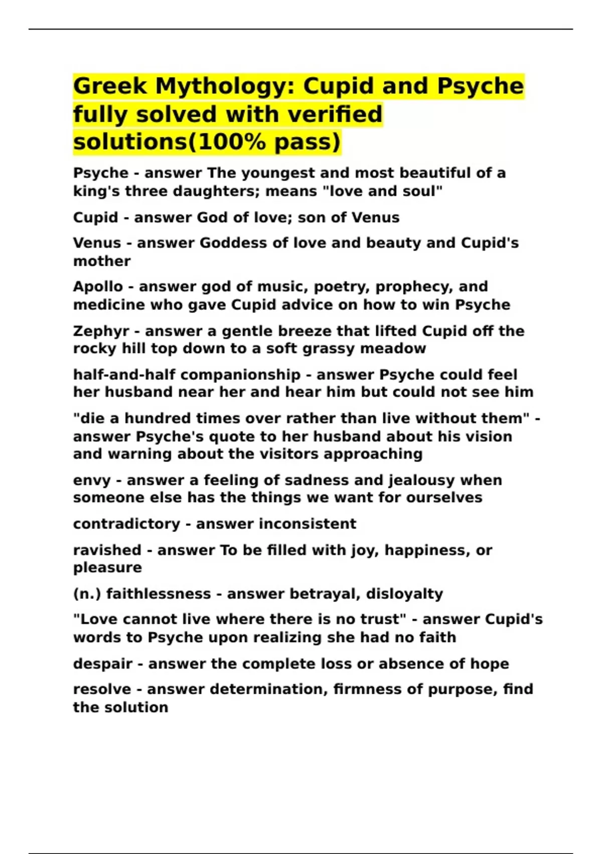 Greek Mythology Cupid and Psyche fully solved with verified solutions ...