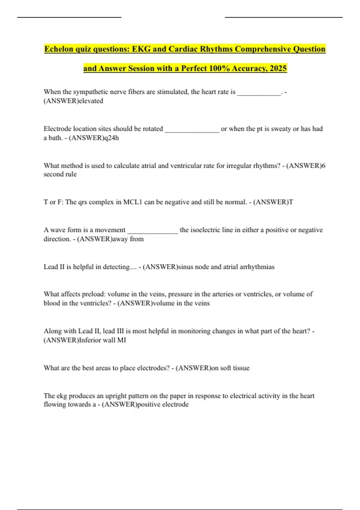 Echelon quiz questions: EKG and Cardiac Rhythms Comprehensive Question ...