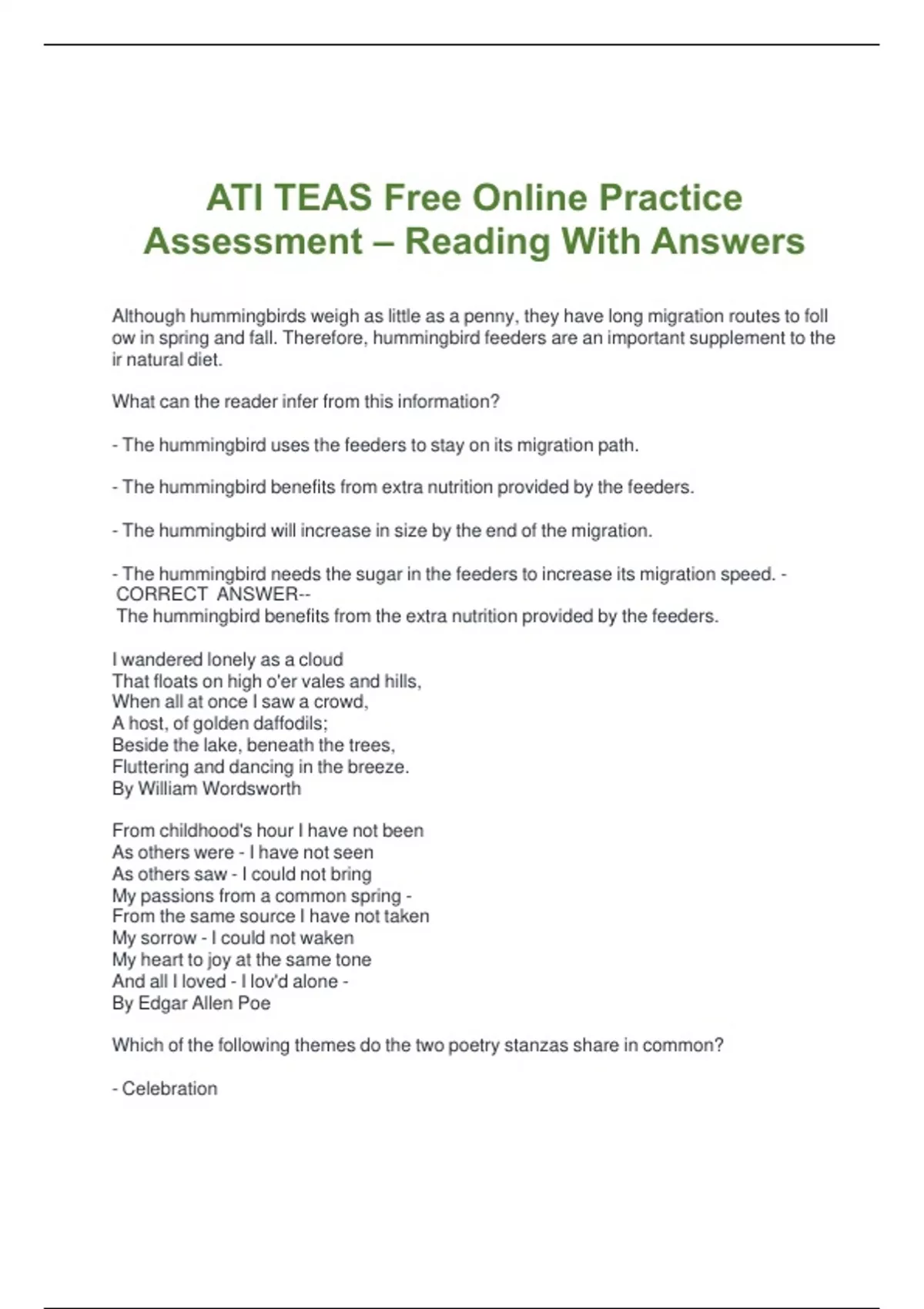 ATI TEAS Free Online Practice Assessment – Reading With Answers - ATI ...