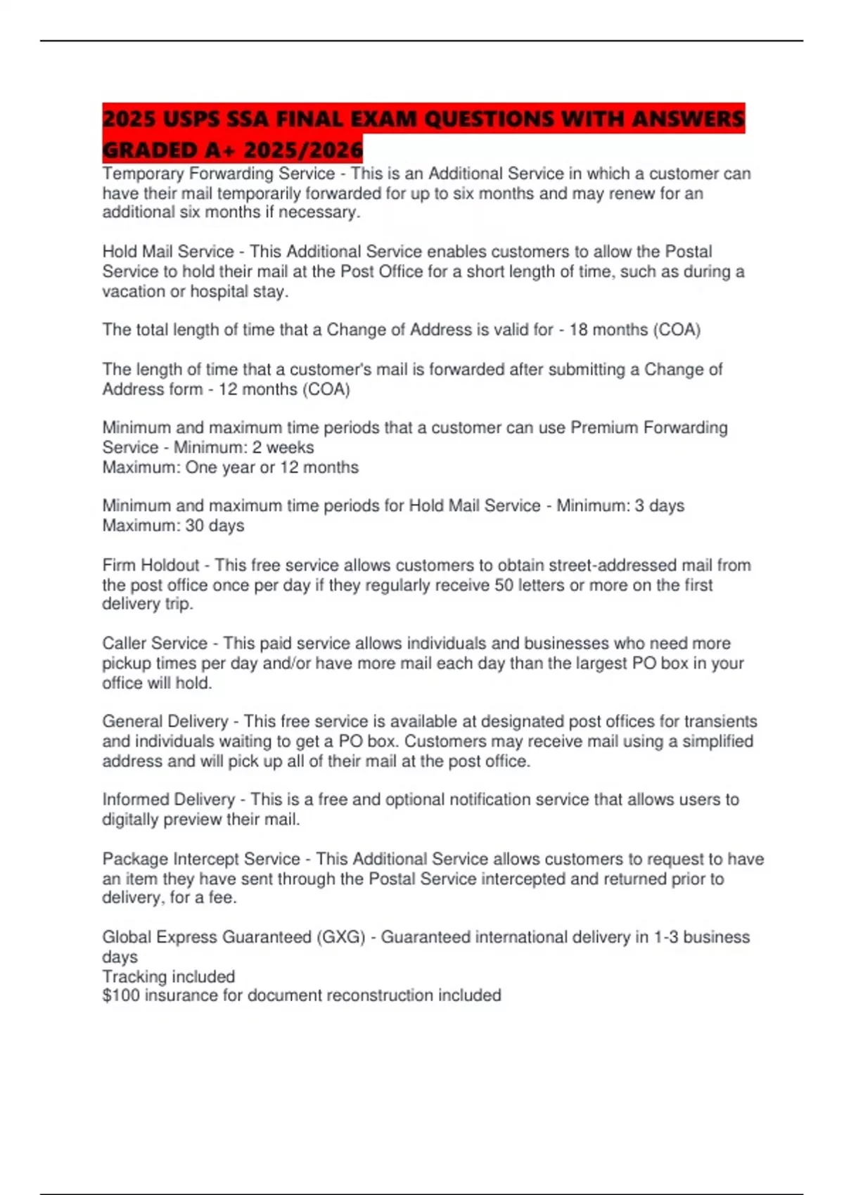 2025 USPS SSA FINAL EXAM QUESTIONS WITH ANSWERS GRADED A+ 2025/2026 ...