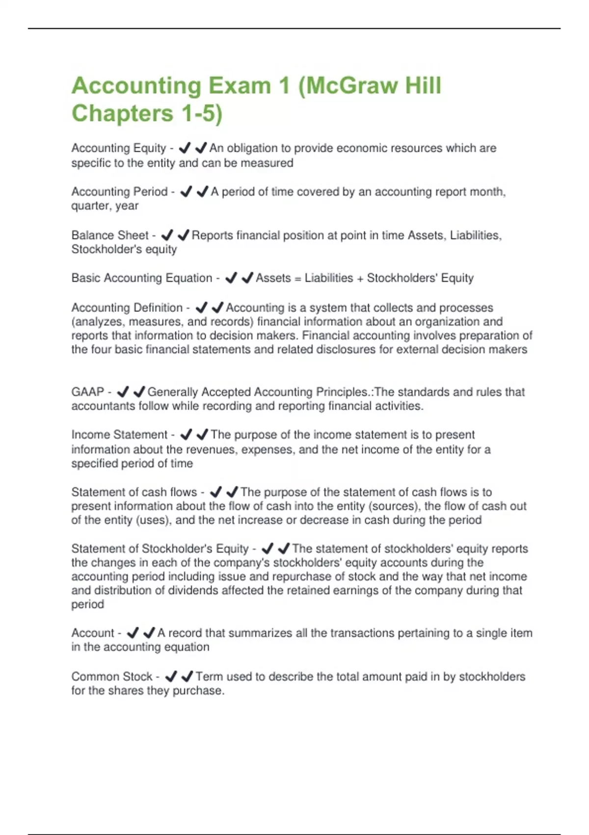 Accounting Exam 1 (McGraw Hill Chapters 1-5) questions and answers all ...