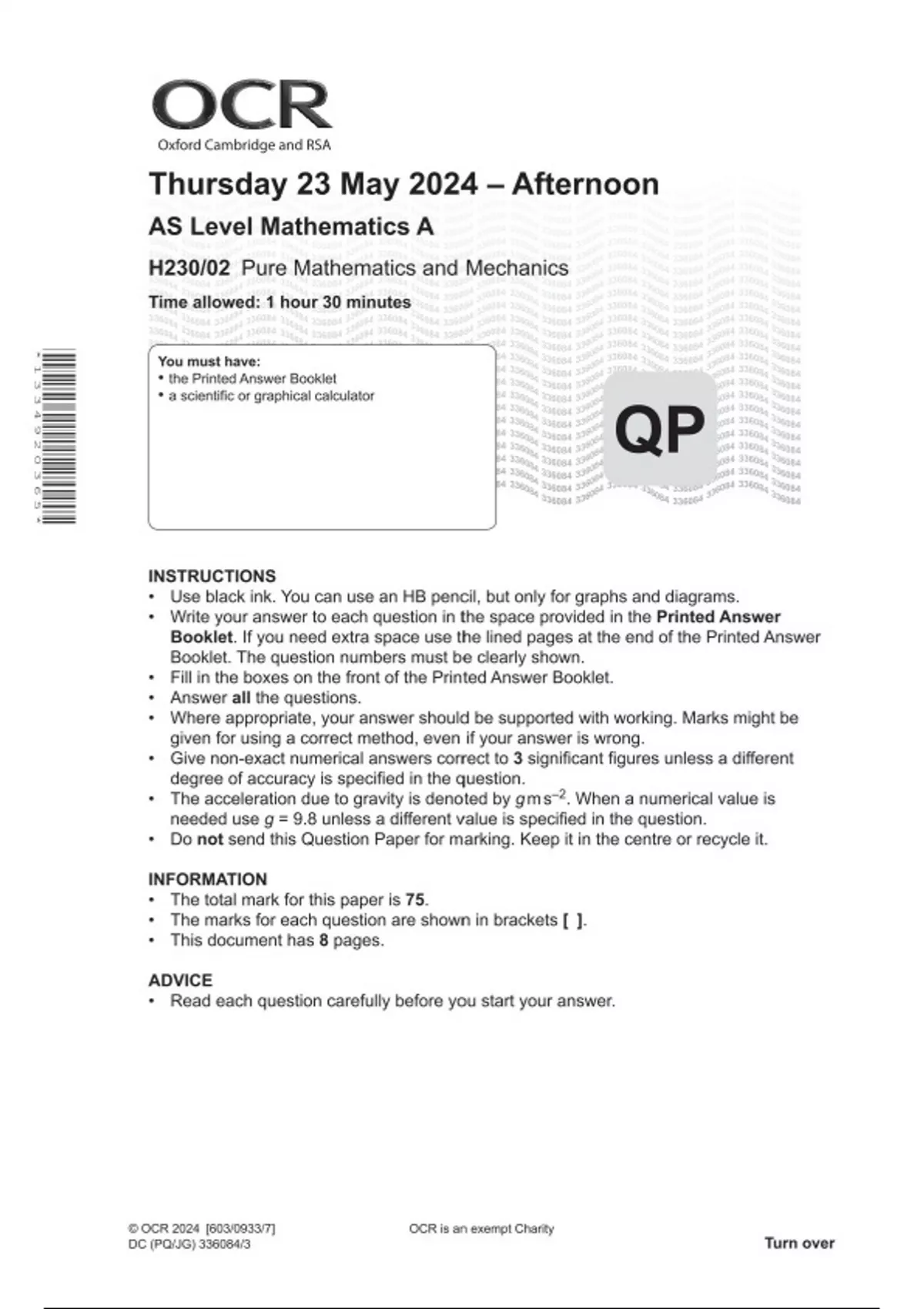 OCR AS Level Mathematics A Paper 1 and 2 JUNE 2024 QUESTION PAPERS AND ...