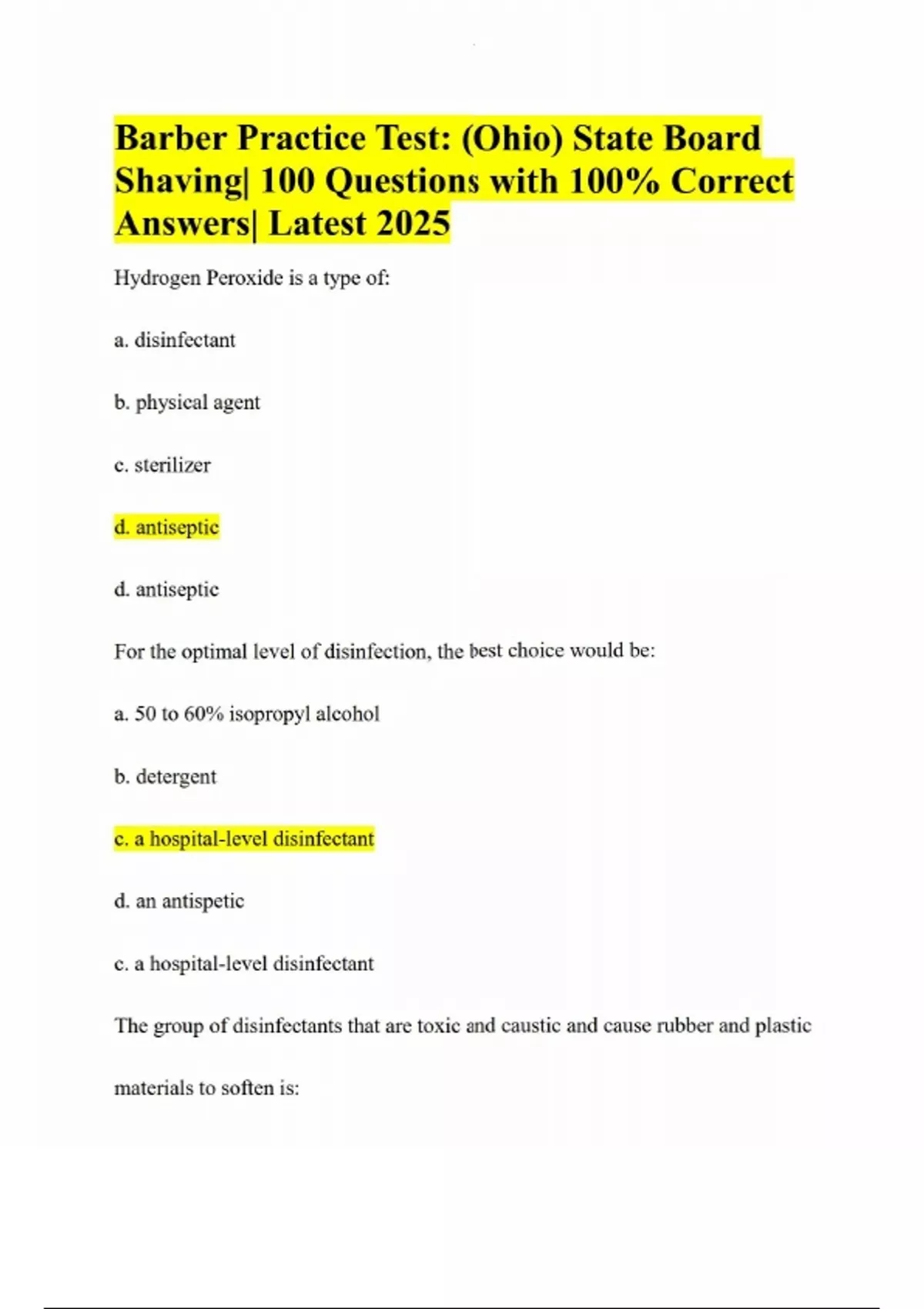 Barber Practice Test: (Ohio) State Board Shaving| 100 Questions with ...