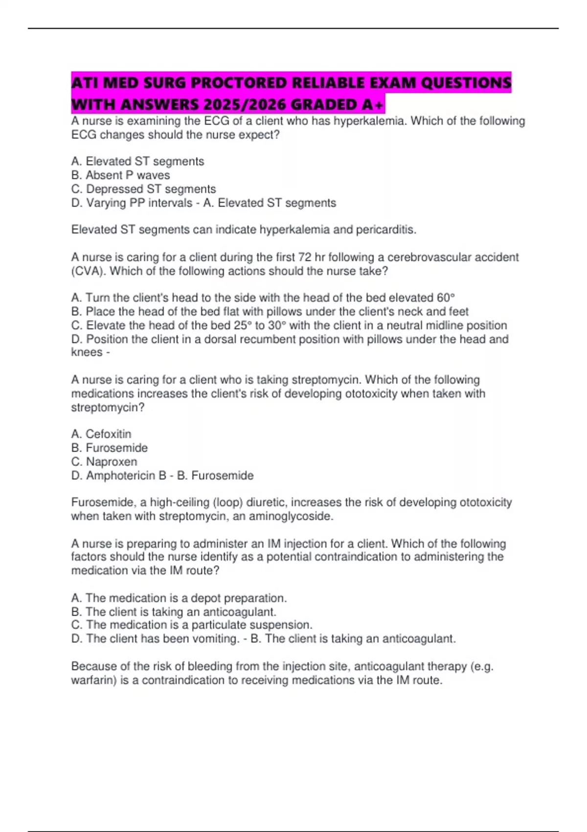 ATI MED SURG PROCTORED RELIABLE EXAM QUESTIONS WITH ANSWERS 2025/2026 GRADED A+ - ATI MED SURGE ...