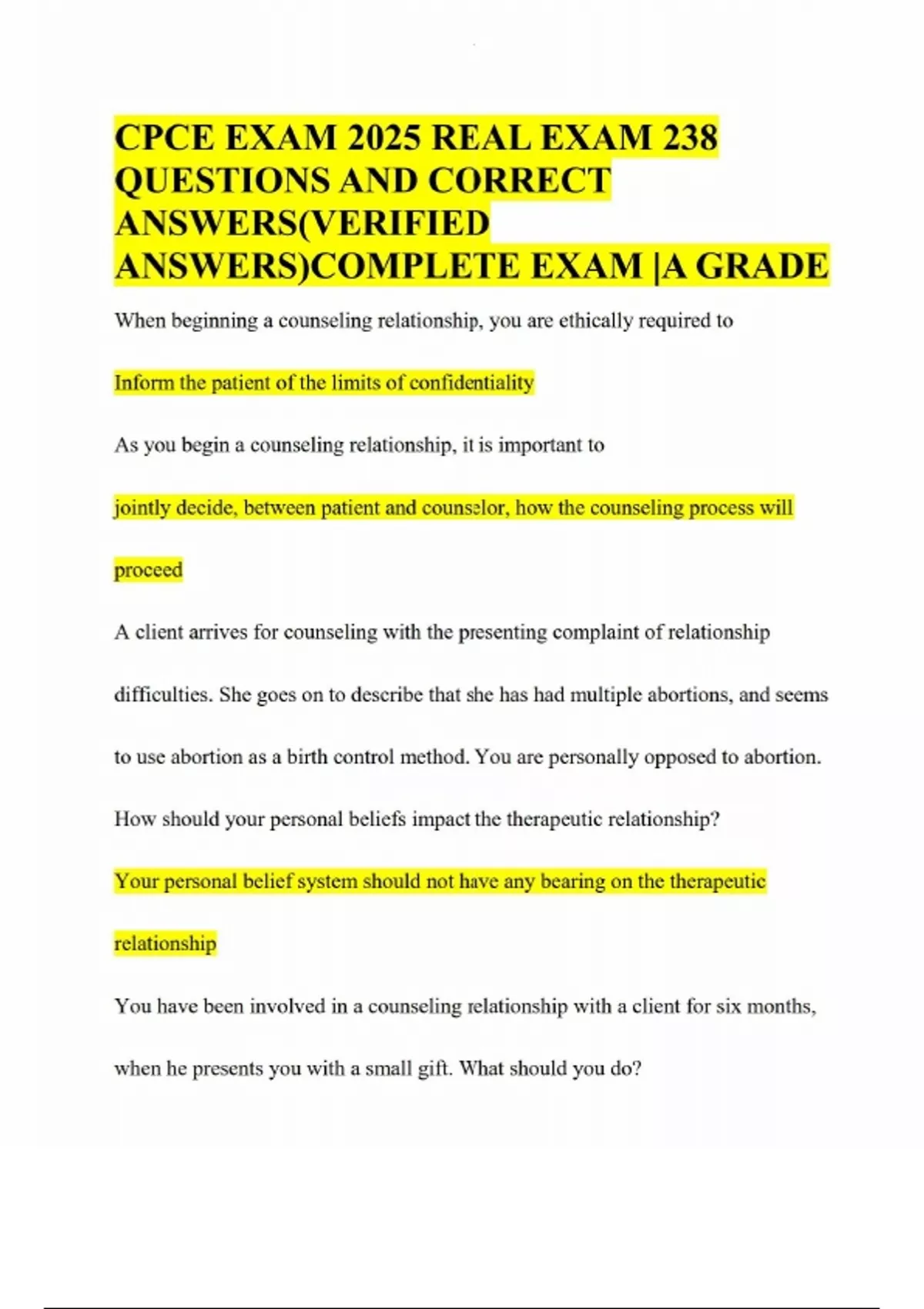 Cpce Exam 2025 Real Exam 238 Questions And Correct Answers Verified