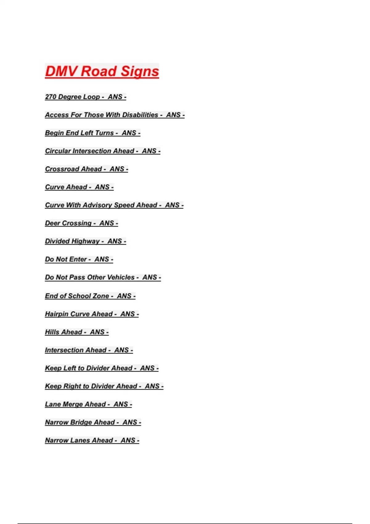 DMV Road Signs Exam Questions and Answers 2025/2026( A+ GRADED 100% ...