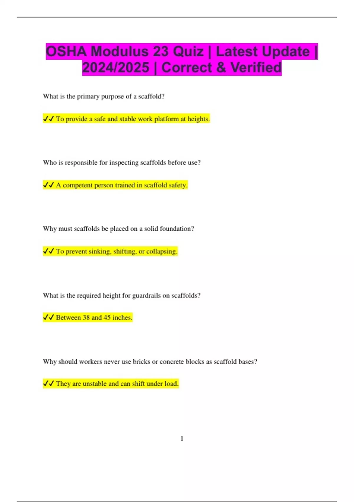 OSHA Modulus 23 Quiz | Latest Update | 2024/2025 | Correct & Verified ...