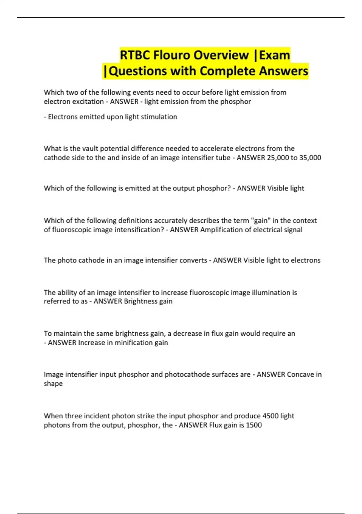 RTBC Flouro Overview |Exam |Questions with Complete Answers - RBTC ...