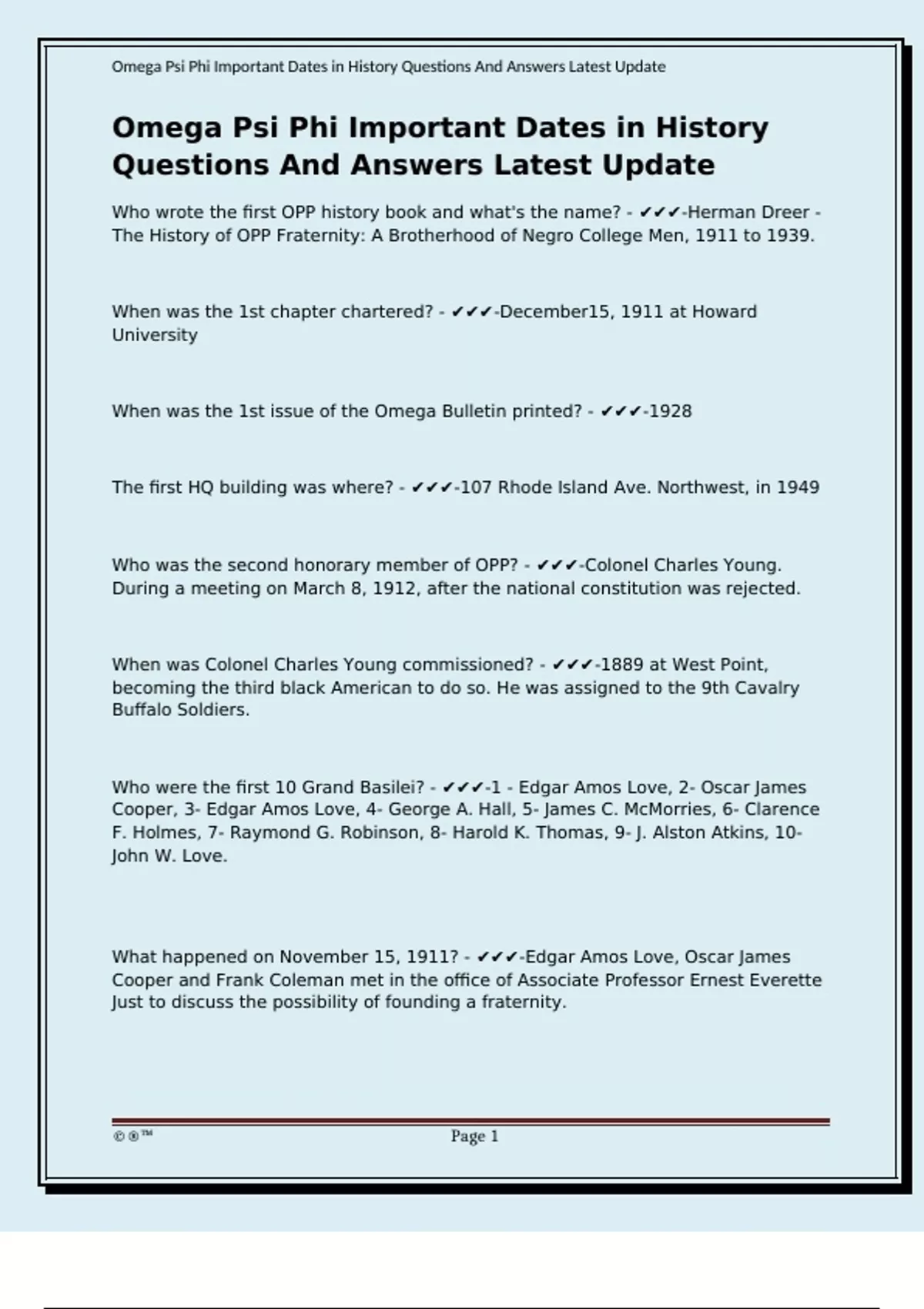 Omega Psi Phi Important Dates in History Questions And Answers Latest ...