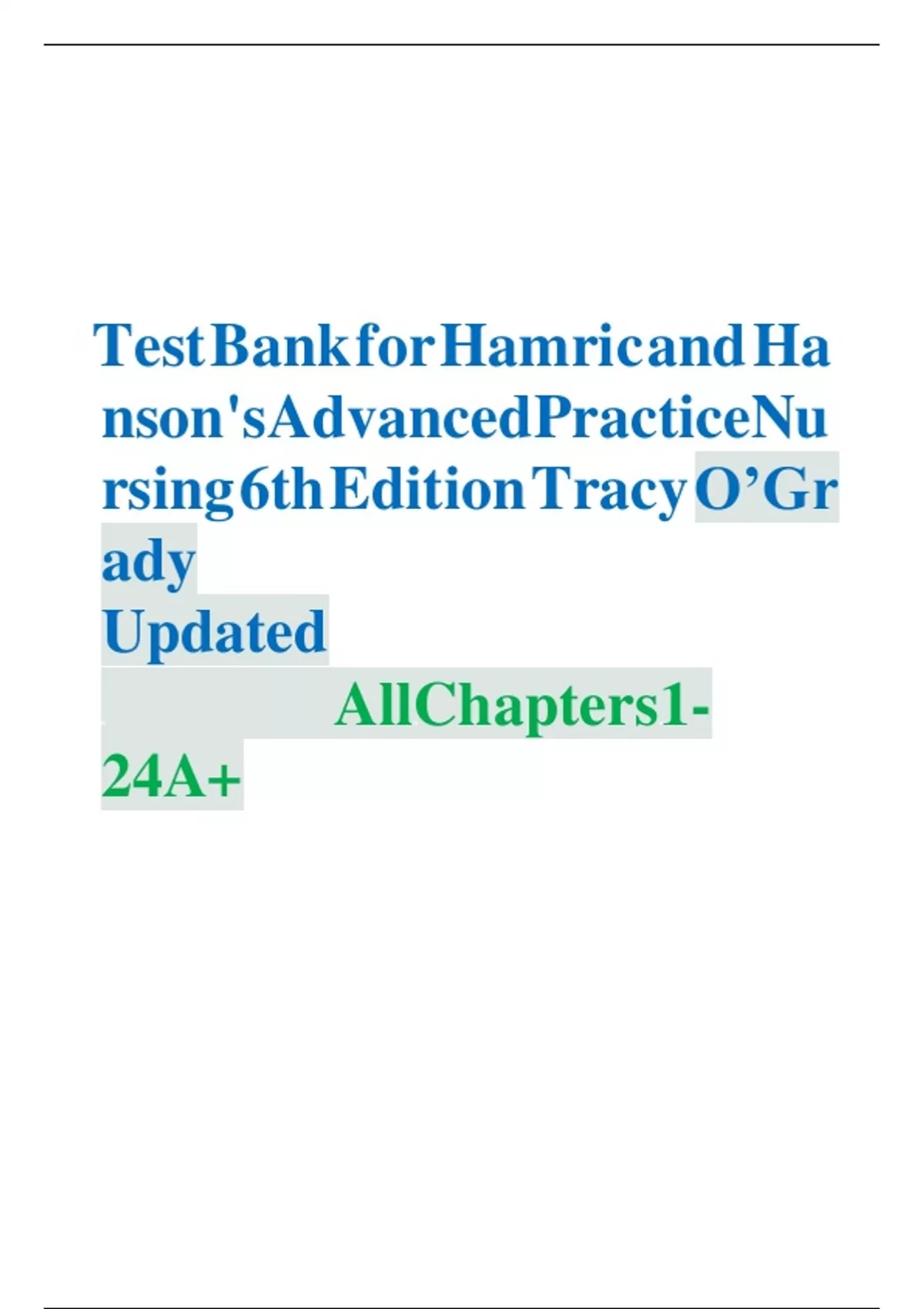 Test Bank For Hamric and Hanson’s Advanced Practice Nursing An ...