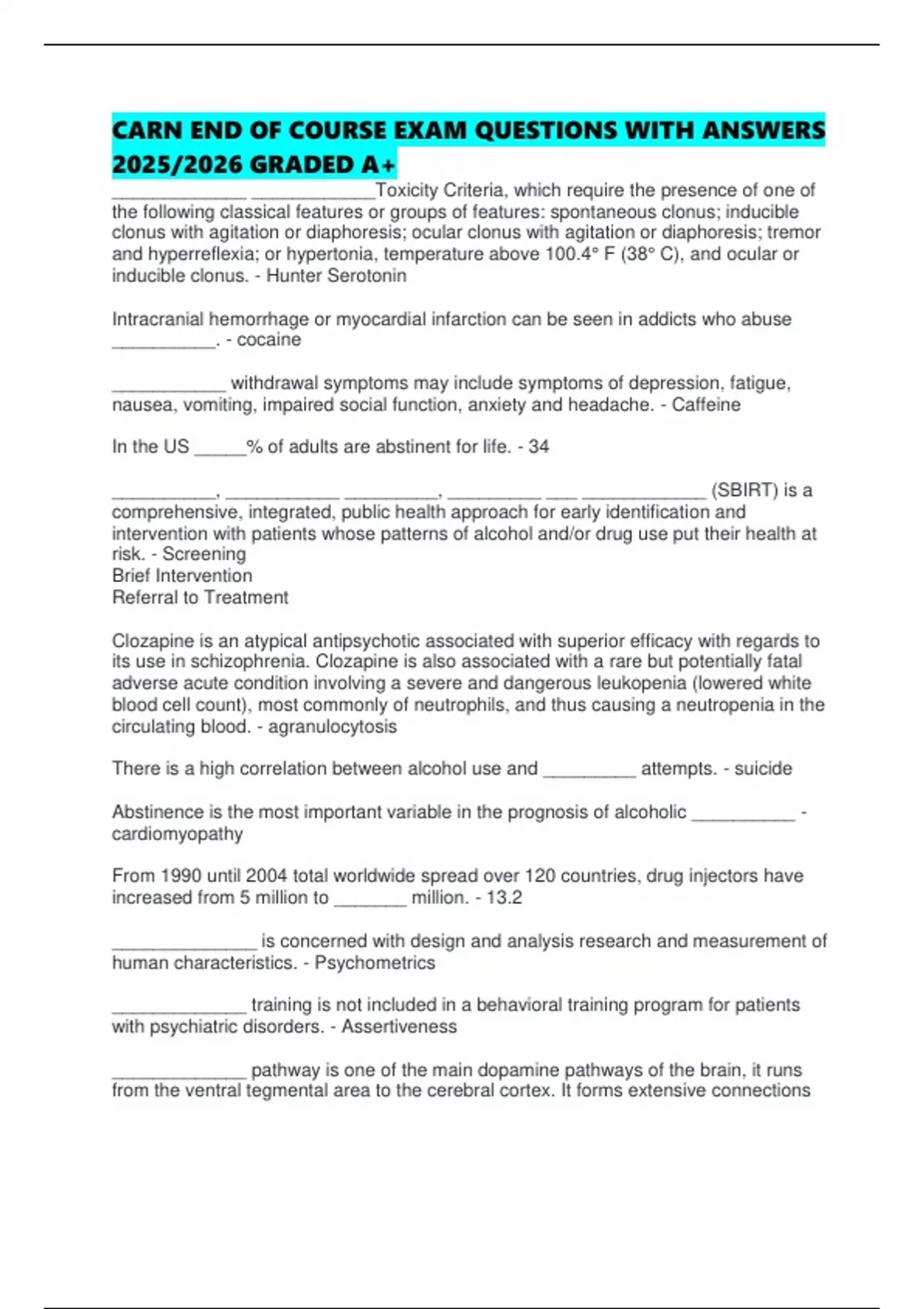CARN END OF COURSE EXAM QUESTIONS WITH ANSWERS 2025/2026 GRADED A+ ...