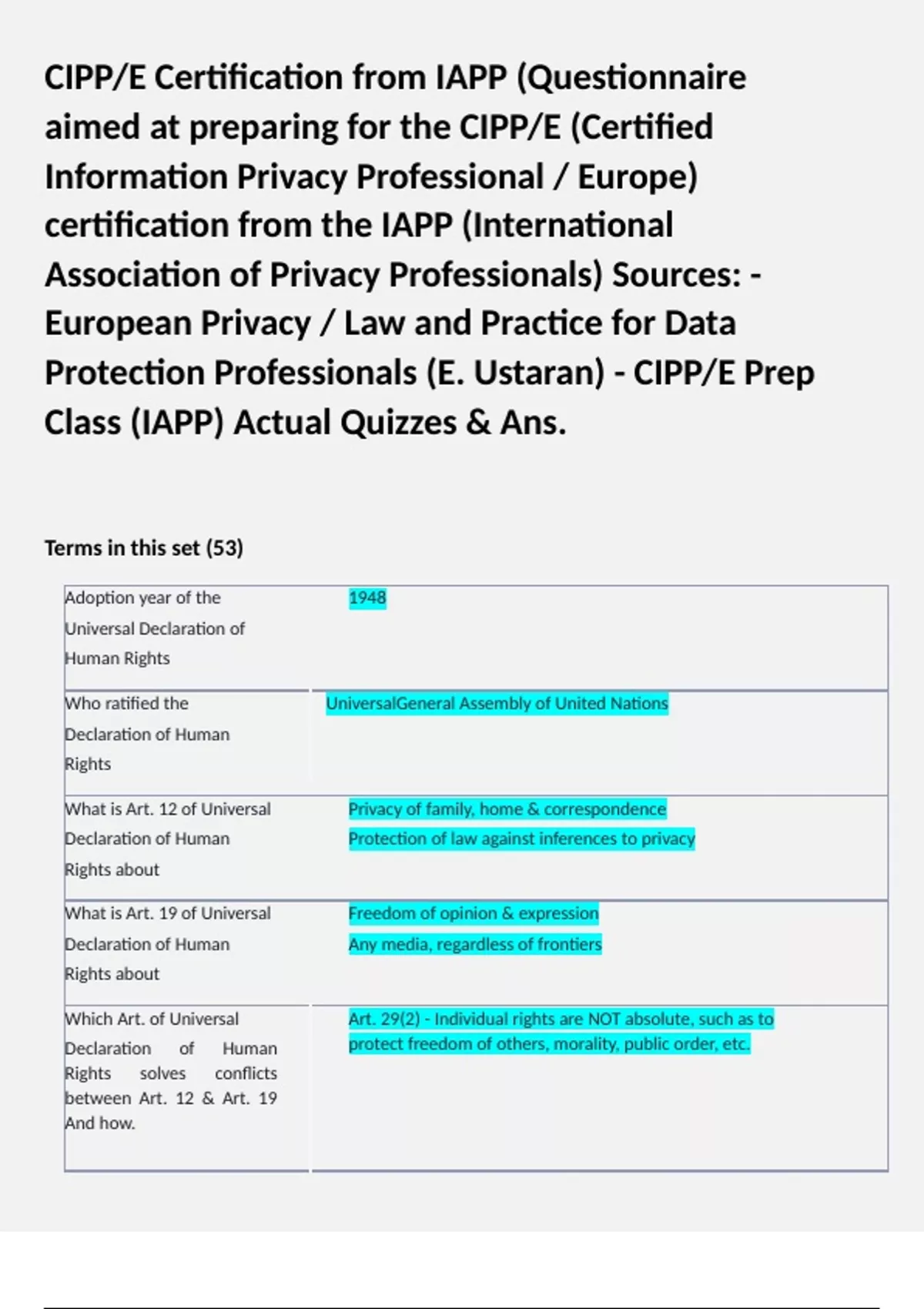 CIPP/E Certification from IAPP (Questionnaire aimed at preparing for the CIPP/E (Certified ...