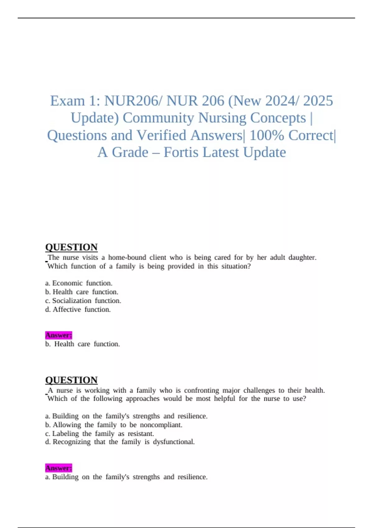 Exam 1: NUR206/ NUR 206 (New 2024/ 2025 Update) Community Nursing ...