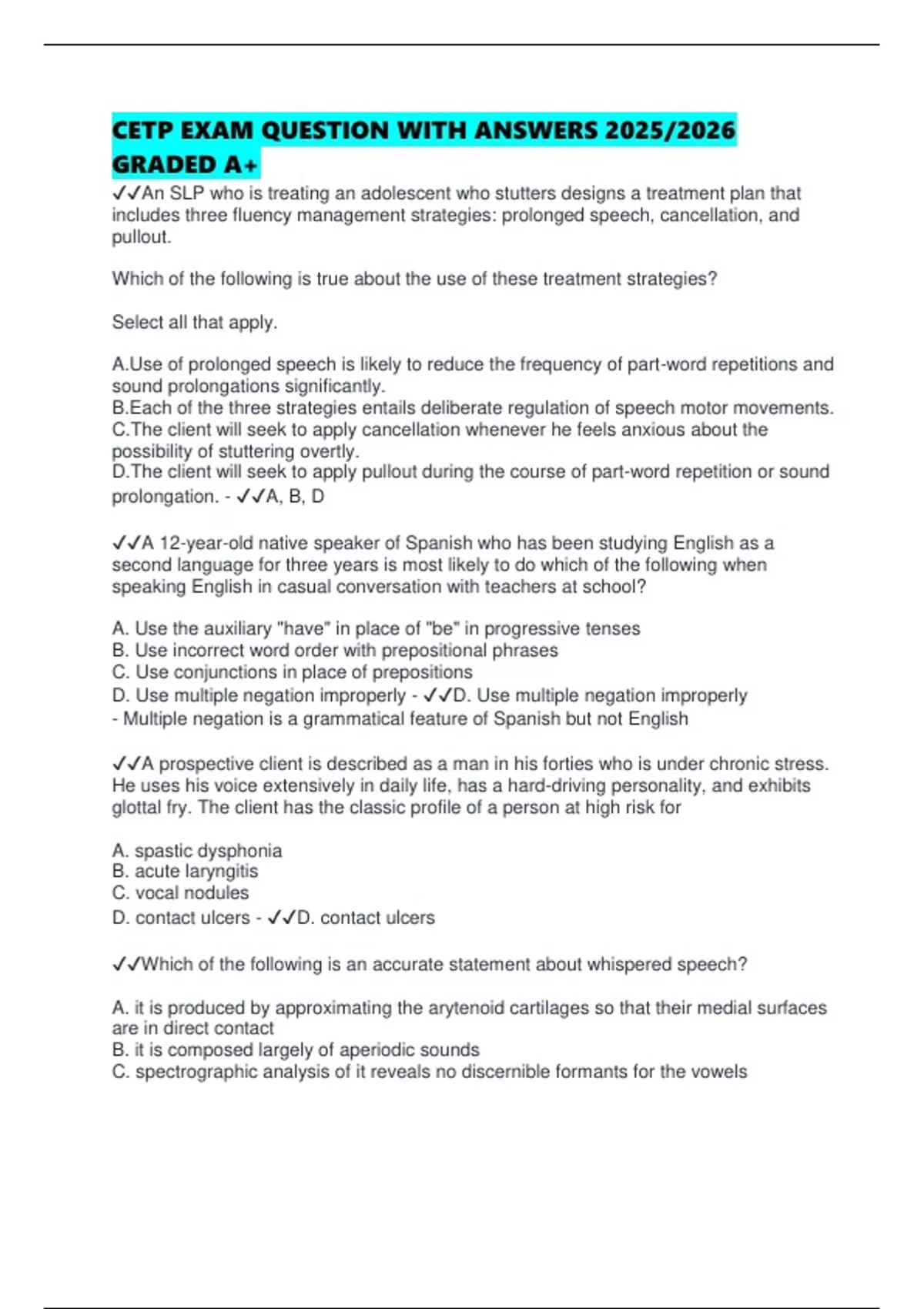 CETP EXAM QUESTION WITH ANSWERS 2025/2026 GRADED A+ - Cetp - Stuvia US