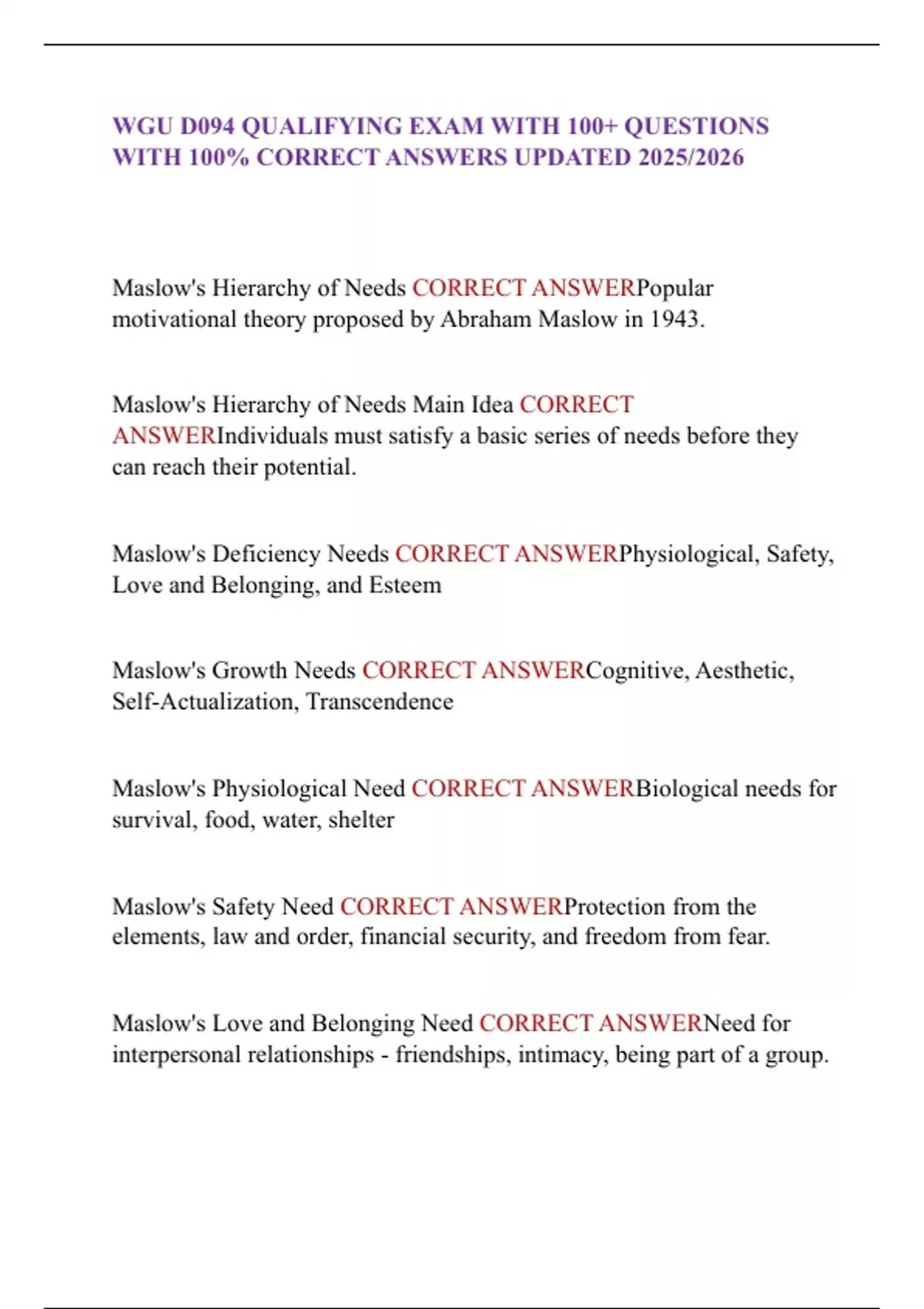 WGU D094 QUALIFYING EXAM WITH 100+ QUESTIONS WITH 100% CORRECT ANSWERS UPDATED 2025/2026 - WGU ...