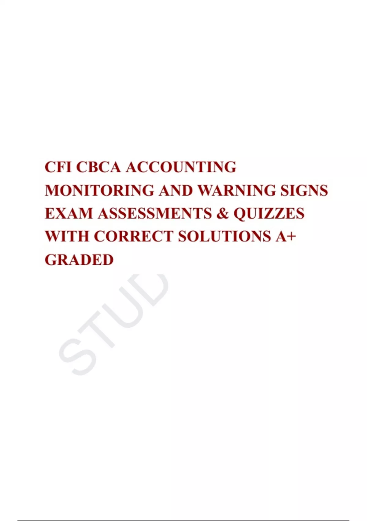 CFI CBCA ACCOUNTING MONITORING AND WARNING SIGNS EXAM ASSESSMENTS ...