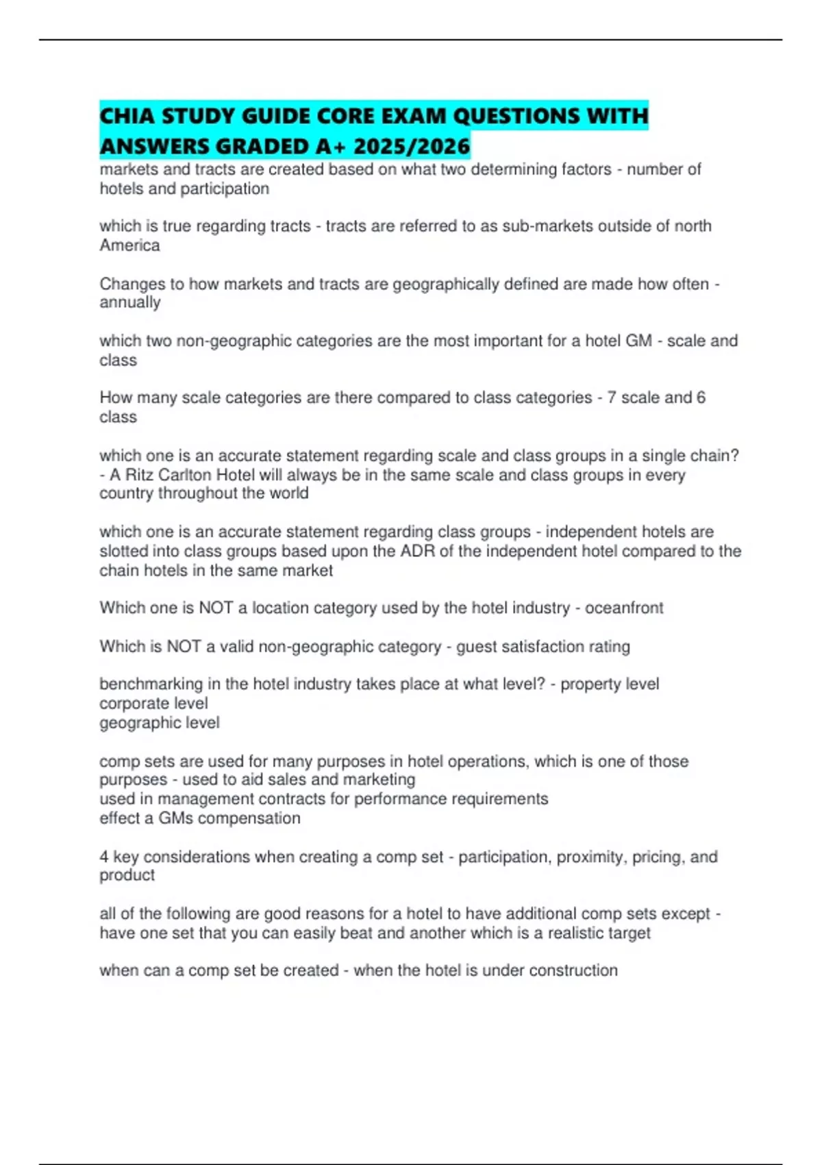 CHIA STUDY GUIDE CORE EXAM QUESTIONS WITH ANSWERS GRADED A+ 2025/2026 ...