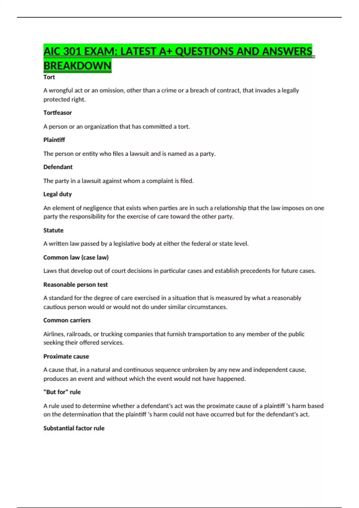 AIC 301 EXAM: LATEST A+ QUESTIONS AND ANSWERS BREAKDOWN - AIC 301 ...